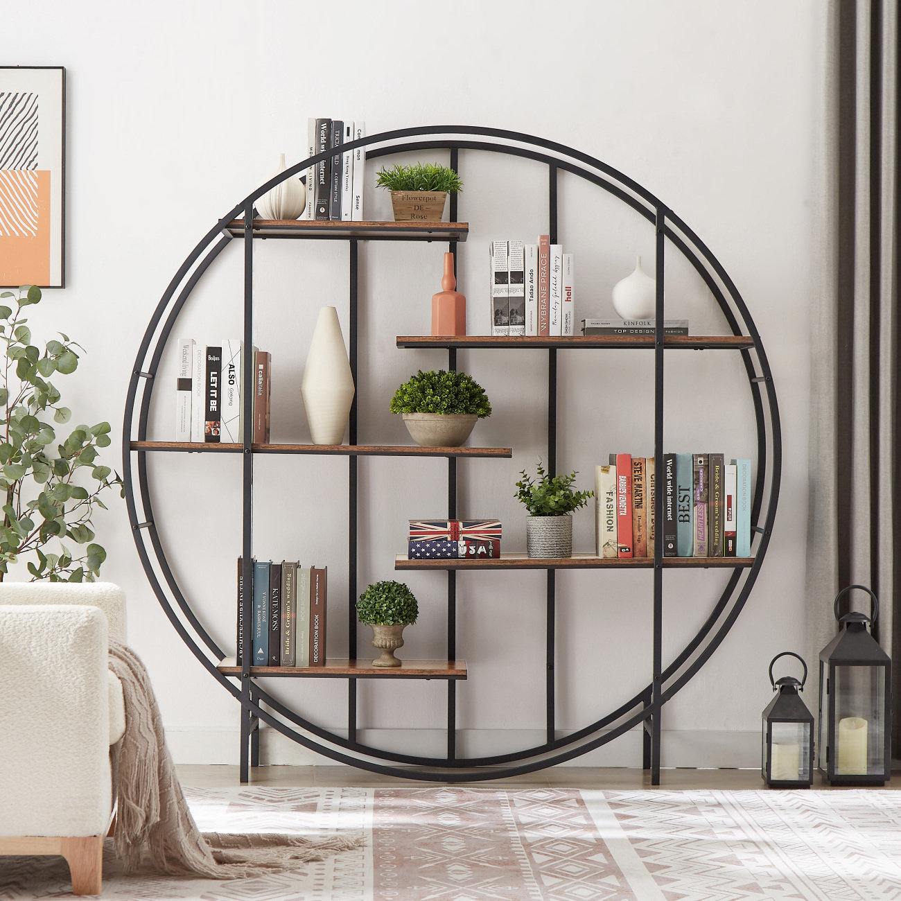 Latitude Run® Round 5-Tier Metal Plant Stand Bookcase Storage Rack ...