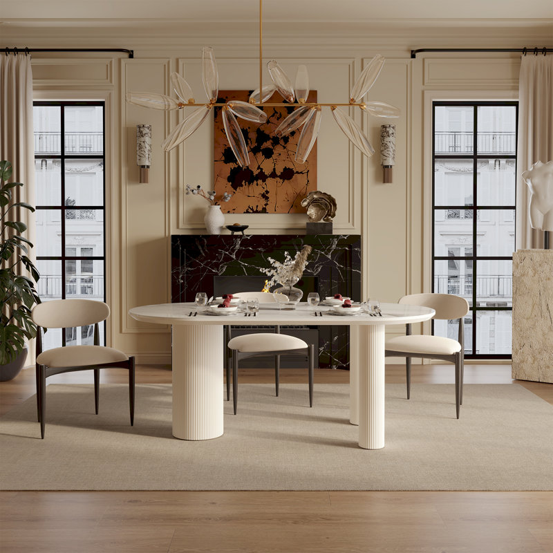 Orren Ellis Lexly Pedestal Modern Cream Color Dining Table, Roman ...