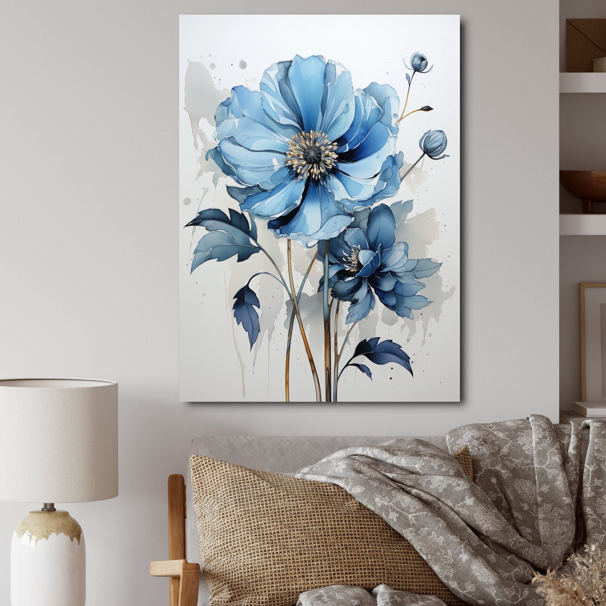 Red Barrel Studio® Blue Minimalism Daisy Flower I - Floral Canvas Art ...