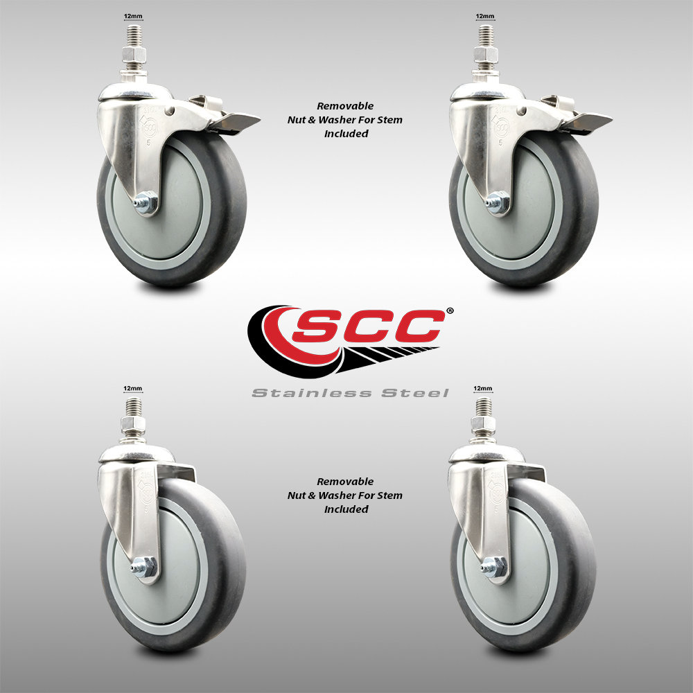Service Caster 316SS Thermoplastic Rubber Threaded Stem Caster Set 2 ...