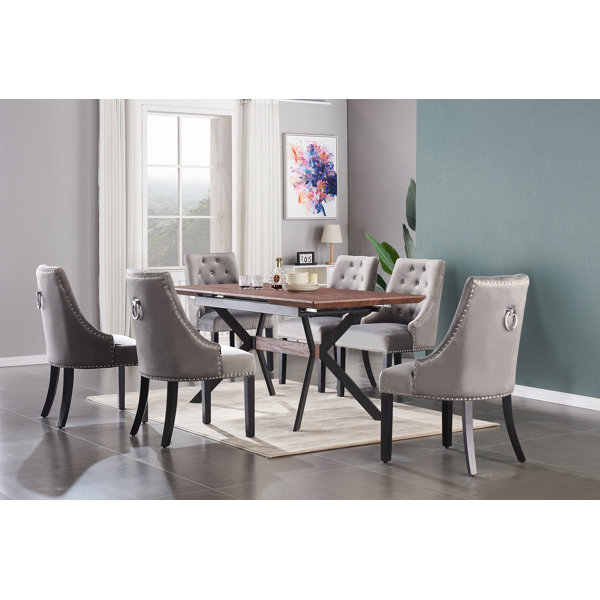 Mercer41 Jewett Dining Table Set with an Extendable Table & 6 Velvet ...