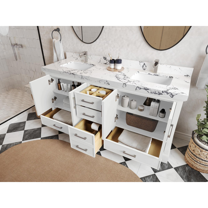 Willow Collections Charlotte 72'' Double Bathroom Vanity with Quartz ...