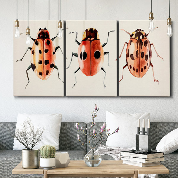 August Grove® Ladybug Display II On Canvas 3 Pieces Print | Wayfair