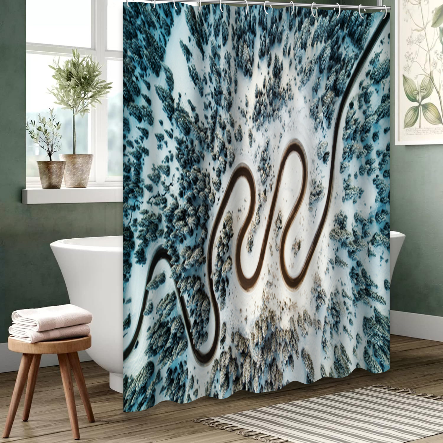 East Urban Home Alpine Pass Waterproof Shower Curtain - Snow Sky with ...