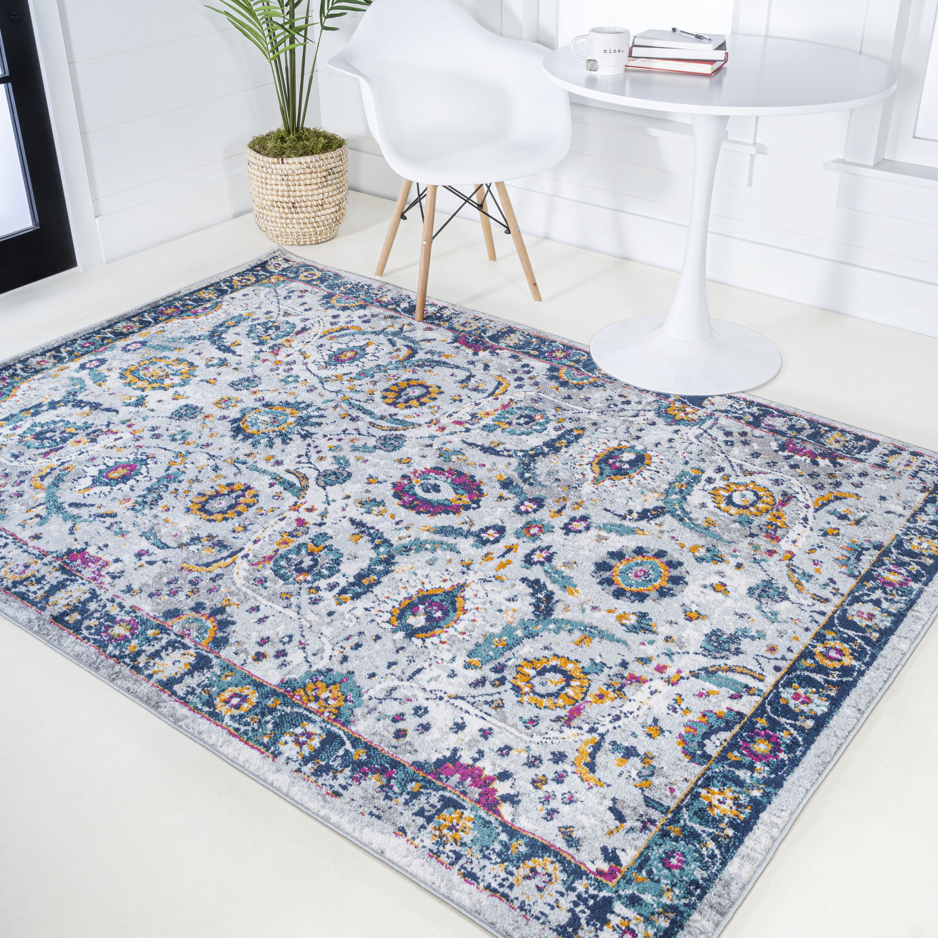 Bungalow Rose Izil Modern Persian Light Gray/Blue Rug | Wayfair