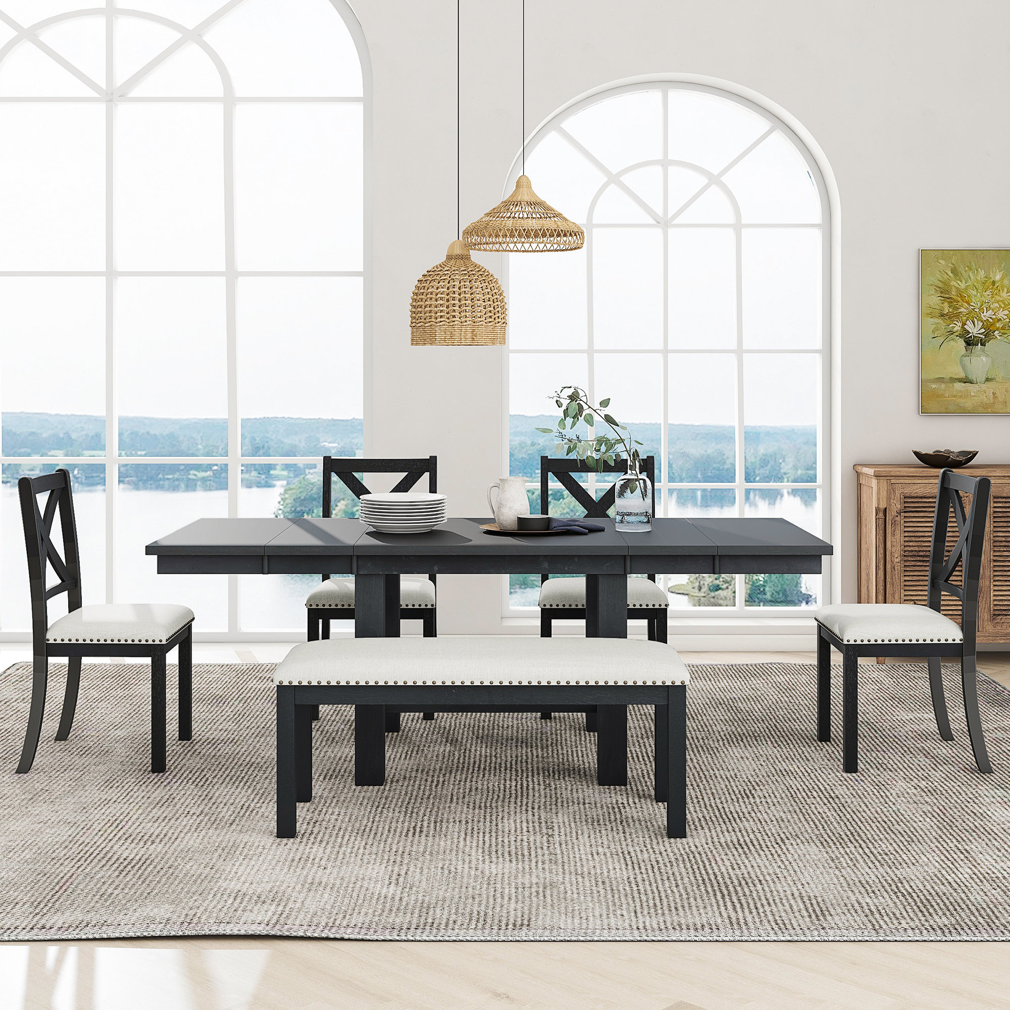 Gracie Oaks 6-Piece Extendable Dining Table With Footrest - Wayfair Canada