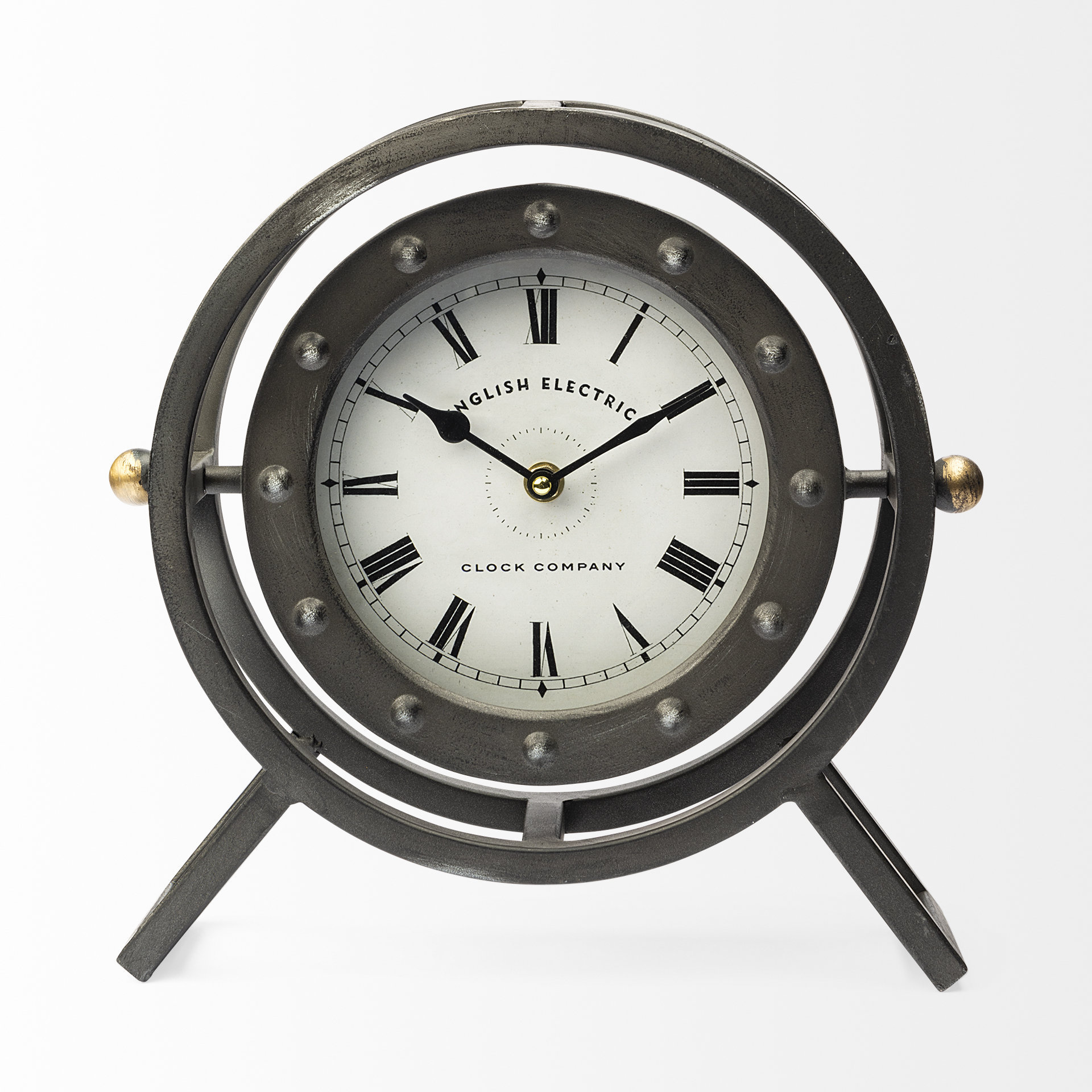HomeRoots Analog Metal Quartz Tabletop Clock in Gray | Wayfair