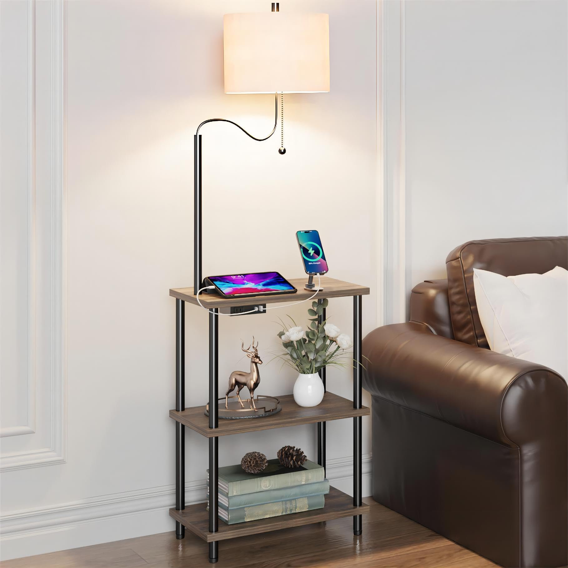 Latitude Run® Modern Floor Lamp With Table, USB Port, And AC Outlet ...