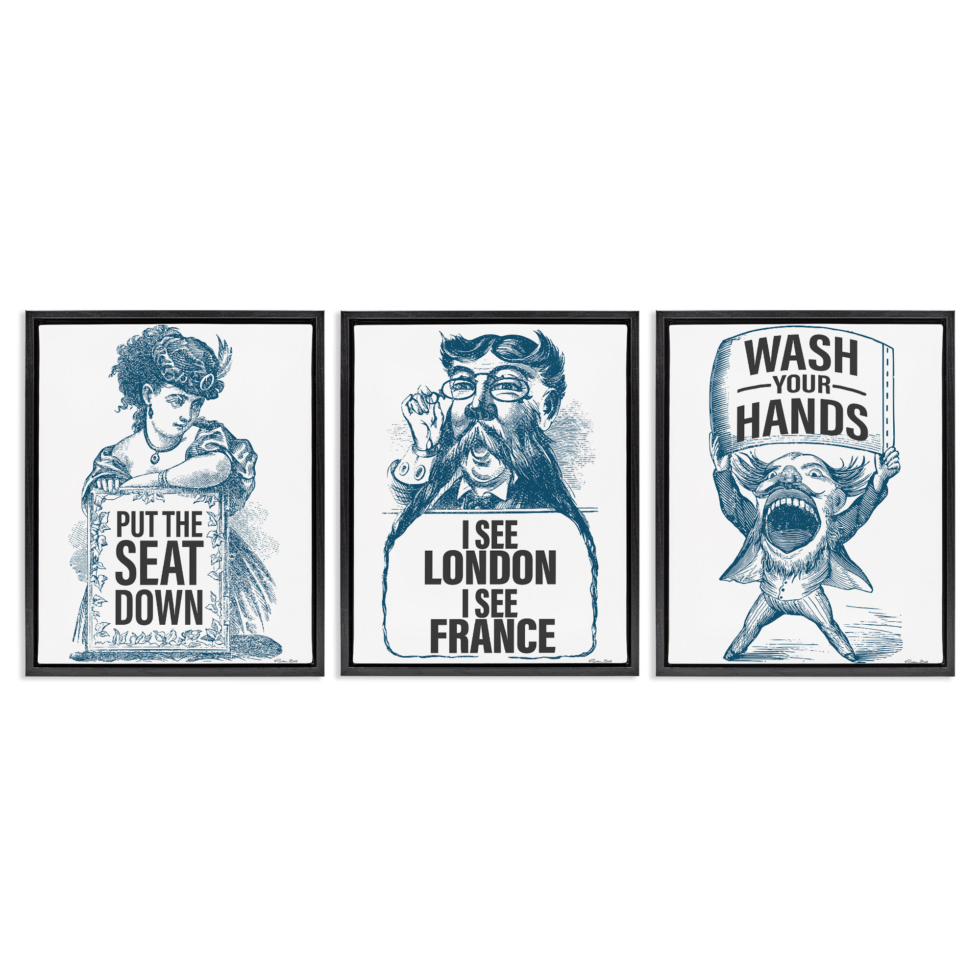 Canora Grey Vintage Hygiene Reminders 3pc Floating Frame Set, design by ...