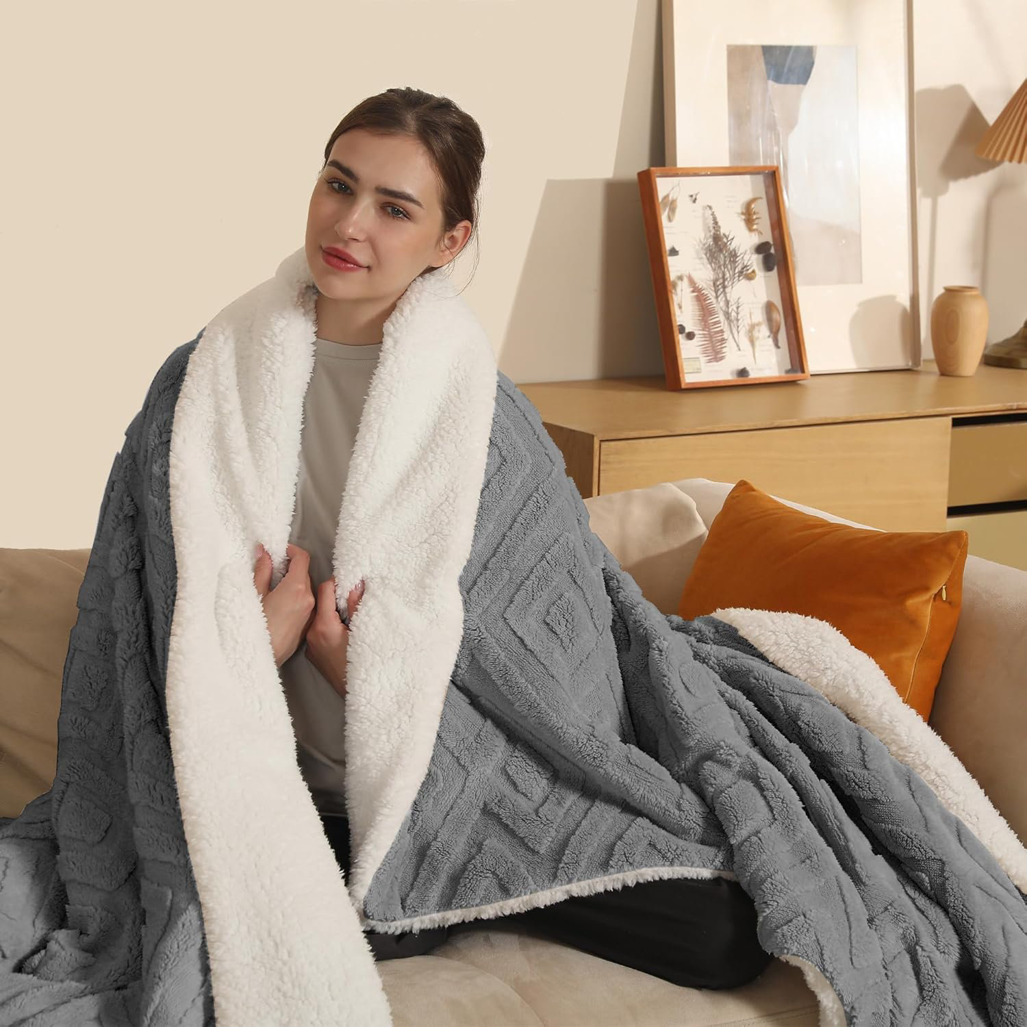 INKEDZ Heated Blanket Electric Throw 50" x 60" - Fluffy Ultra Soft ...