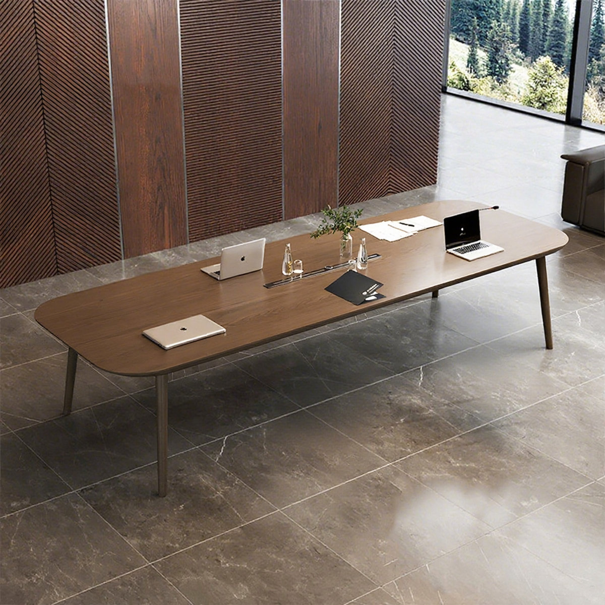 George Oliver Solid wood rectangular conference table with sockets ...