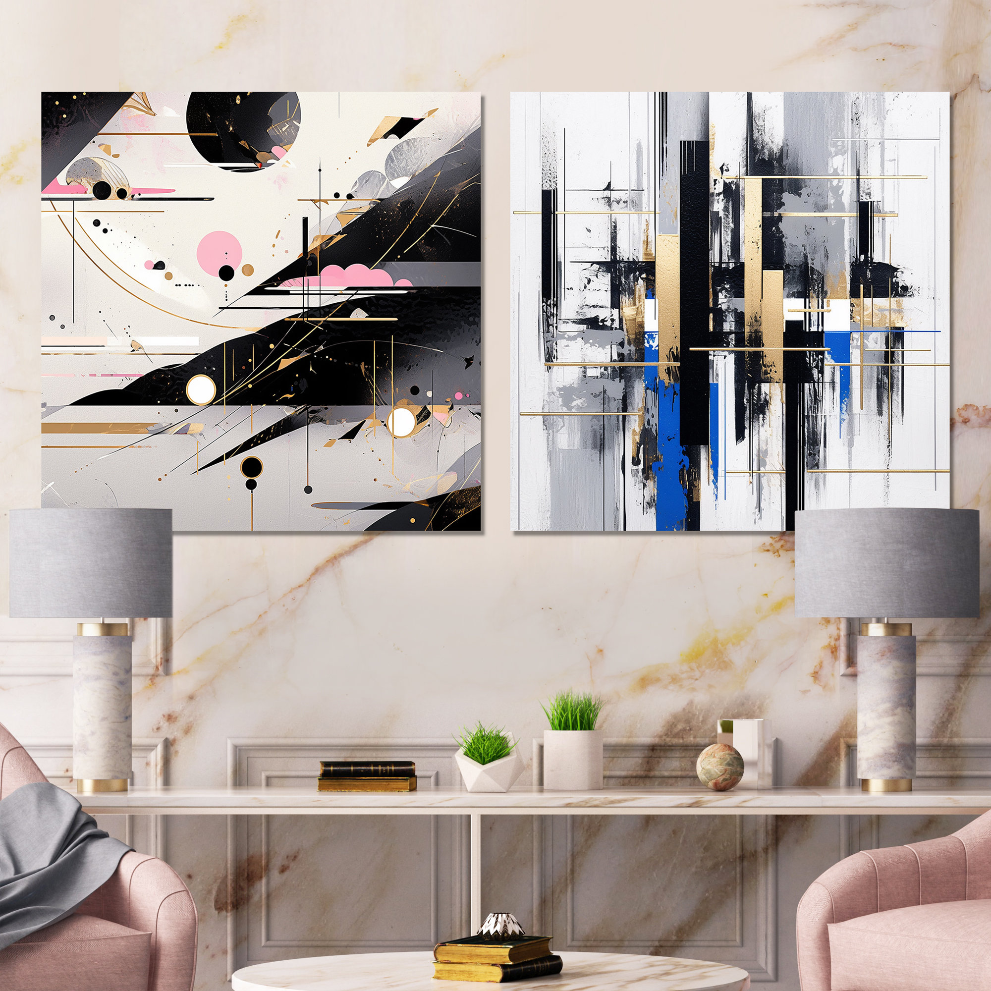 Wrought Studio™ Red And Gold Cubic Abstract - Cubism Square Collage Set ...