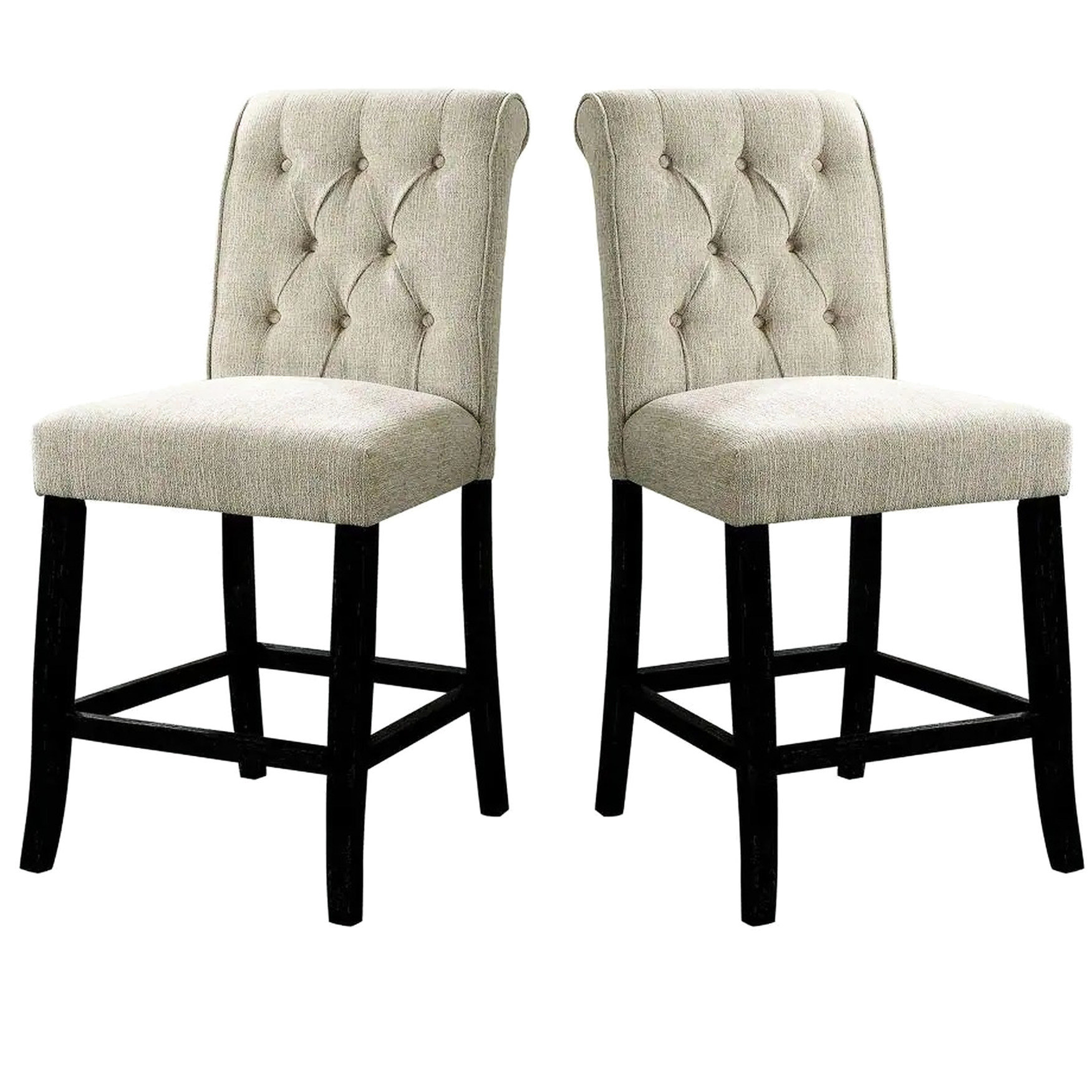 CaneCreations Rustic Counter Height Chairs Of 2, Beige Upholstered With ...