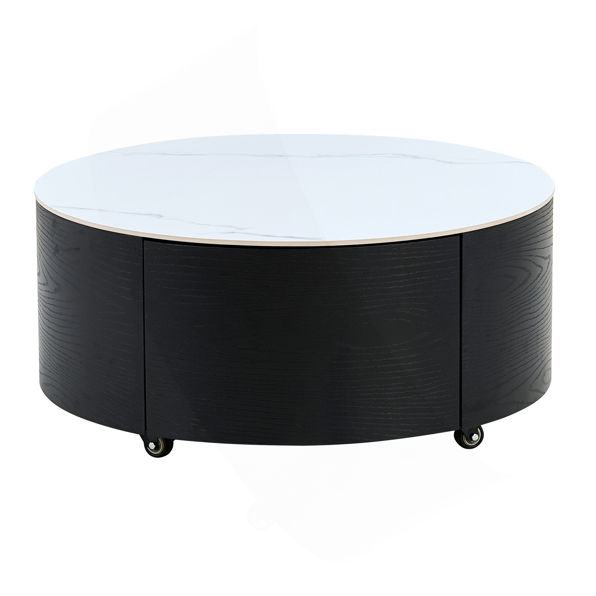 Ivy Bronx Modern Round Movable Coffee Table With Casters, 2 Drawers ...