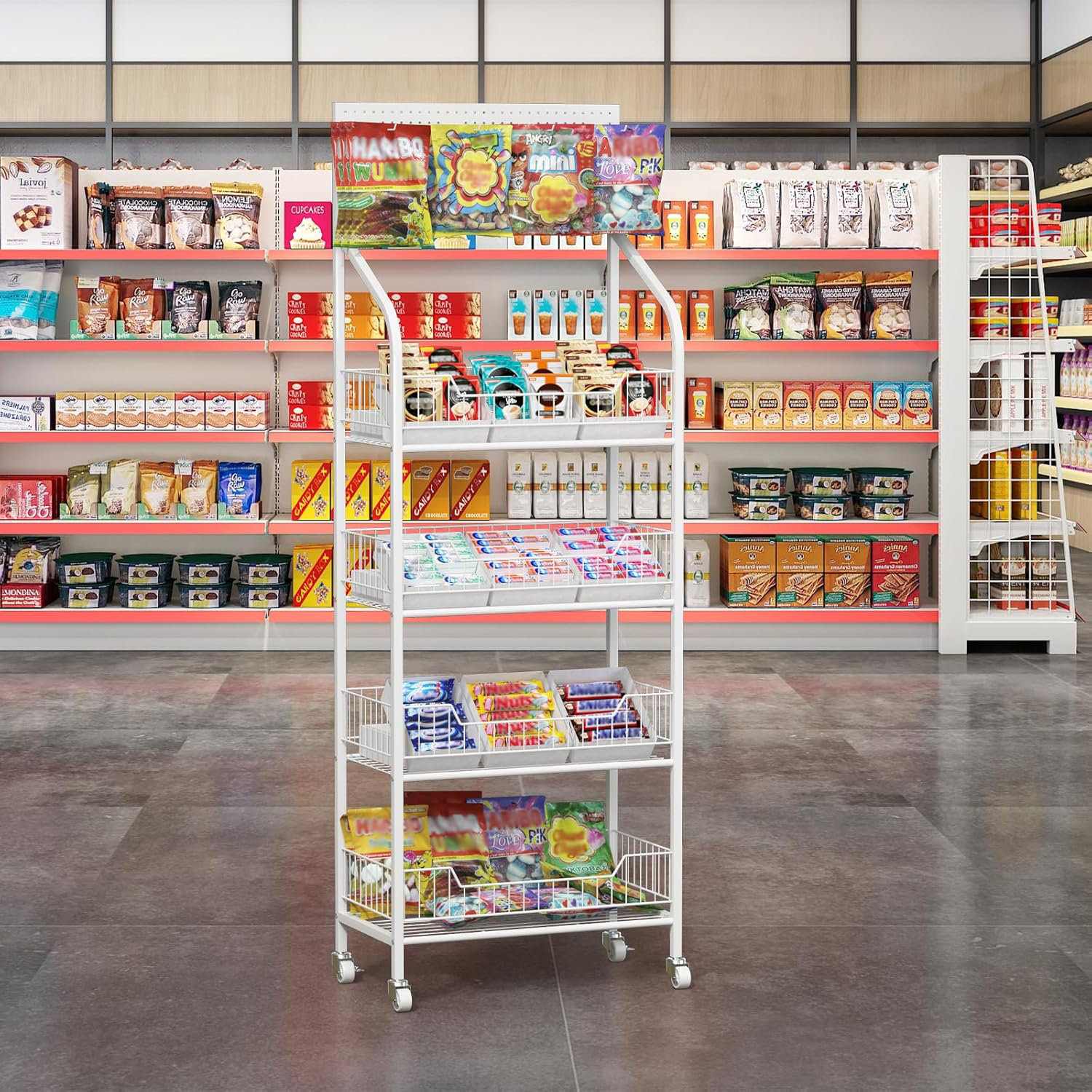 Ebern Designs Retail Candy Snack Display Rack, 4-Tier Black Metal ...