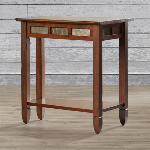 Loon Peak® Oak and Slate Solid Wood Tile Recliner Wedge Table in Rustic ...