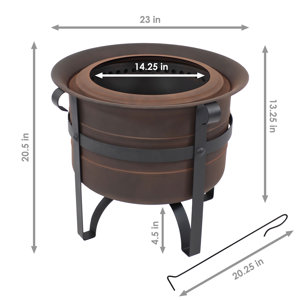 Arlmont & Co. Sanad 23" Round Wood-Burning Bronze Finish Steel Cauldron ...