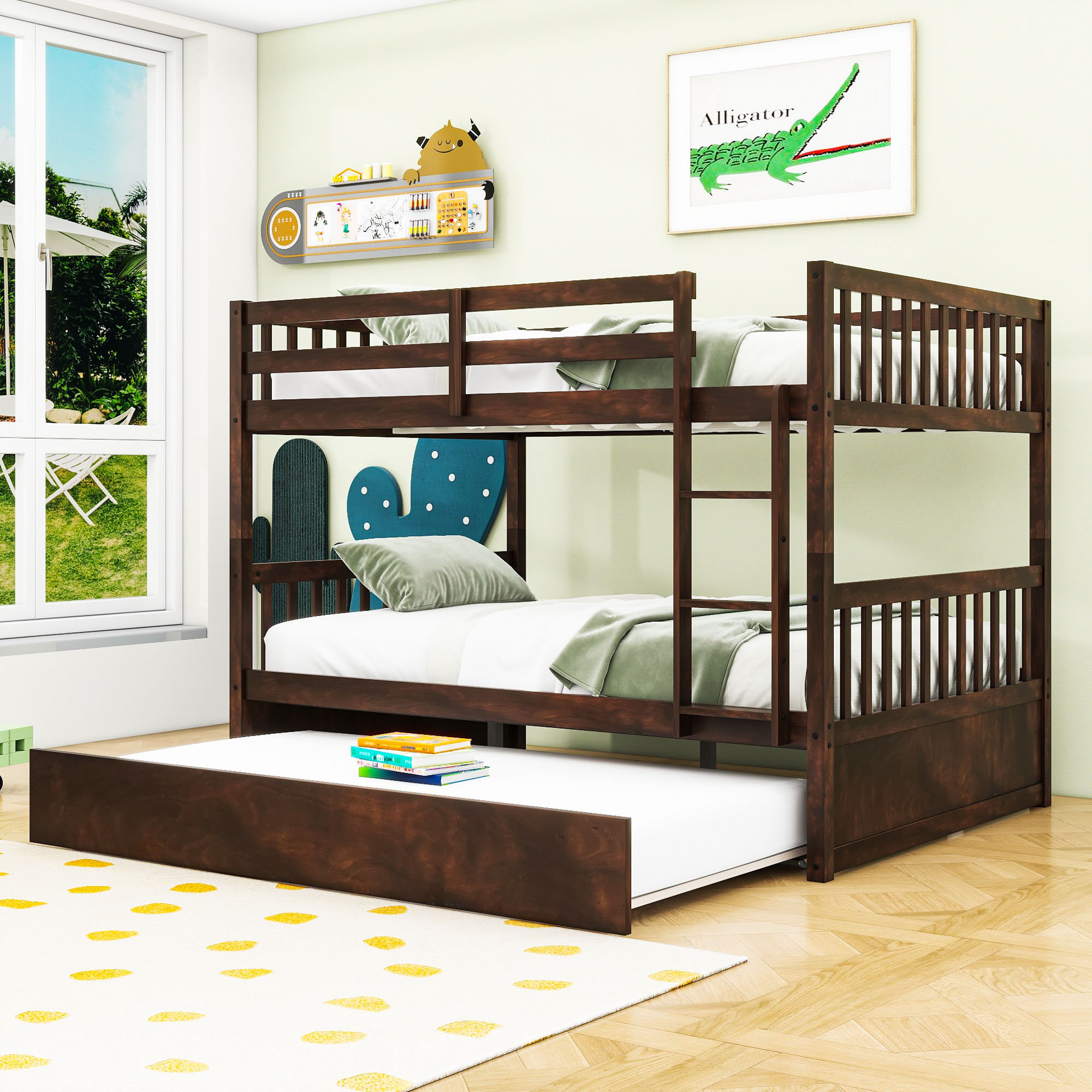 Harriet Bee Rustic Full Over Full Wood Bunk Bed With Twin Trundle | Wayfair
