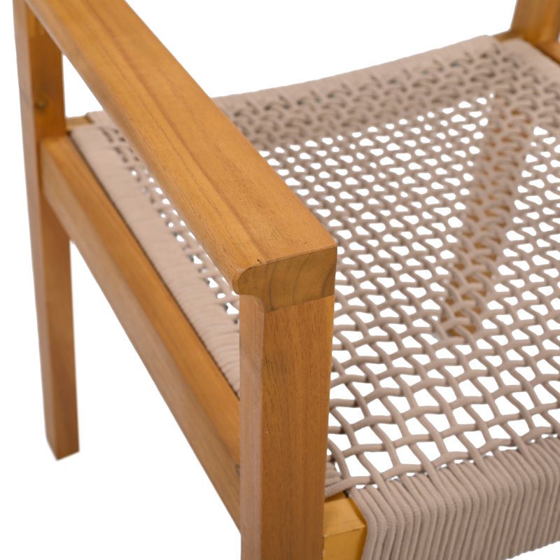 Bayou Breeze Cimora Rope Woven Acacia Wood Dining Chairs | Wayfair