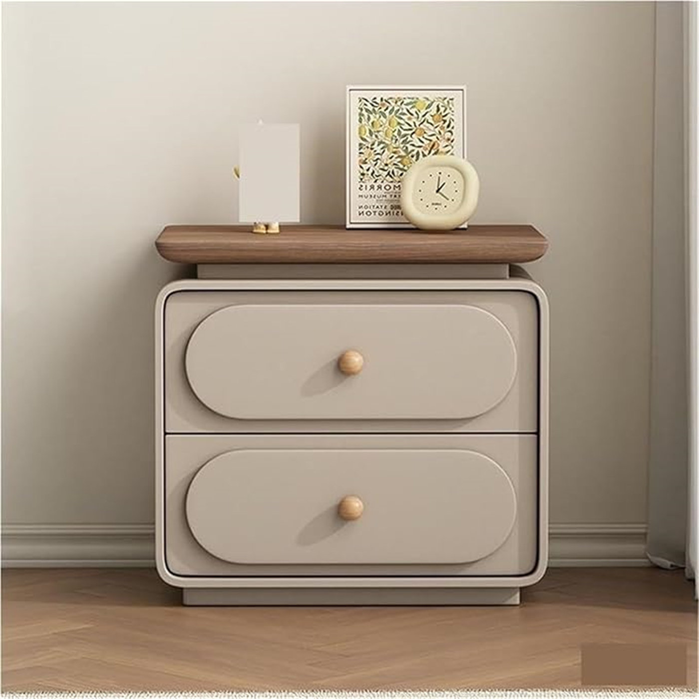 Latitude Run® Wood Nightstand With Round Handle Dual - Drawer Bedside ...