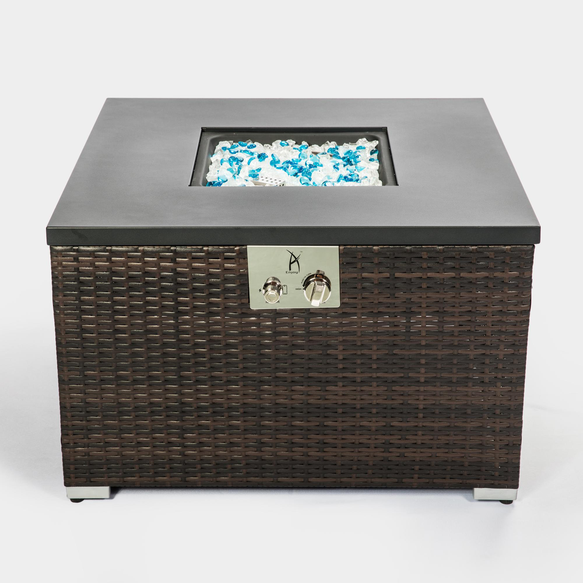 Rosecliff Heights Outdoor Gas Fire Pit Square Dark Brown Wicker Fire ...