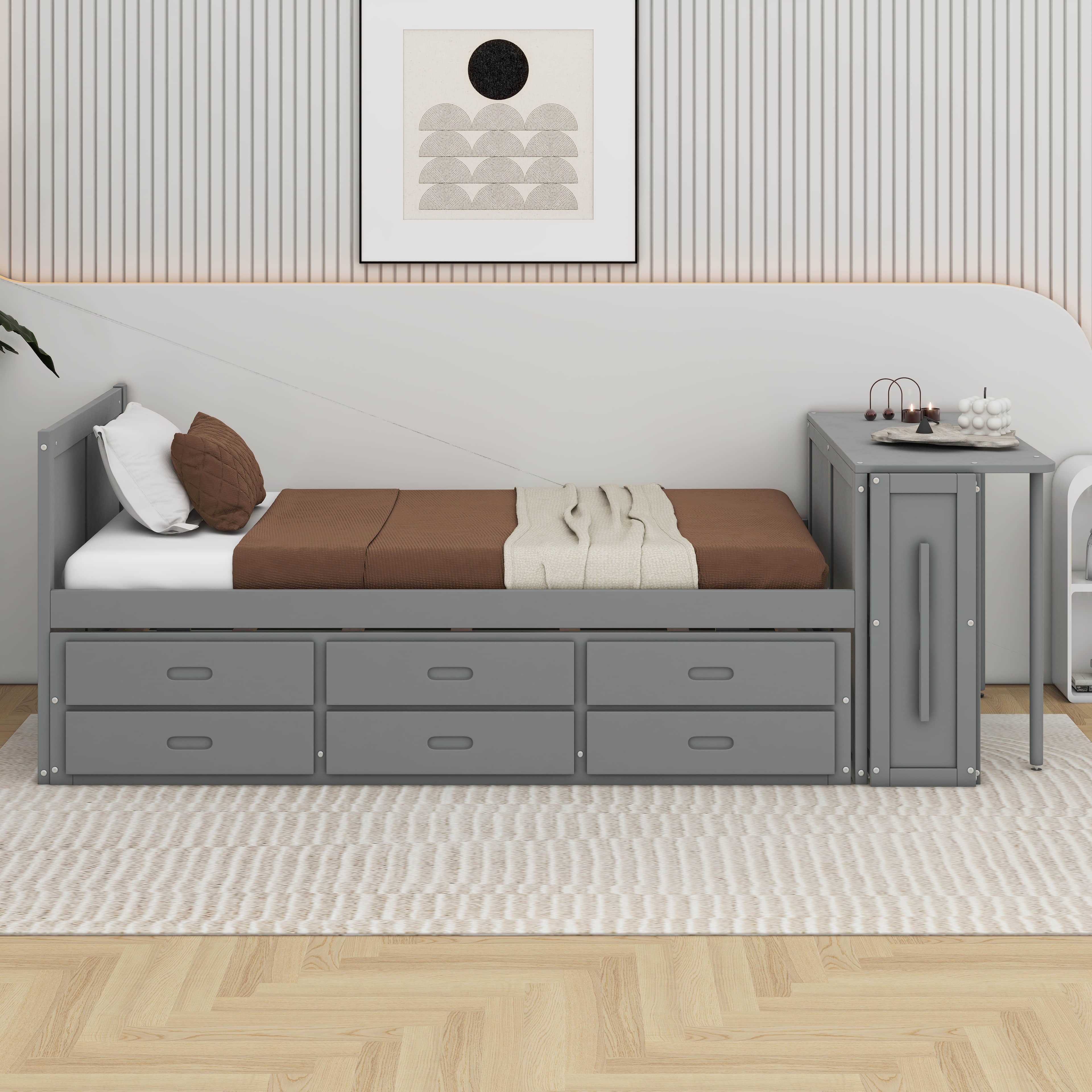 Latitude Run® Twin Size Multifunctional Wood Platform Bed With Desk And ...