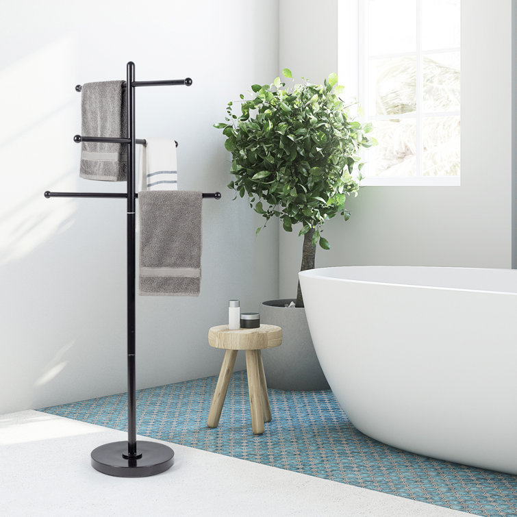 MyGift Free Standing Black Metal Bathroom Towel Rack | Wayfair