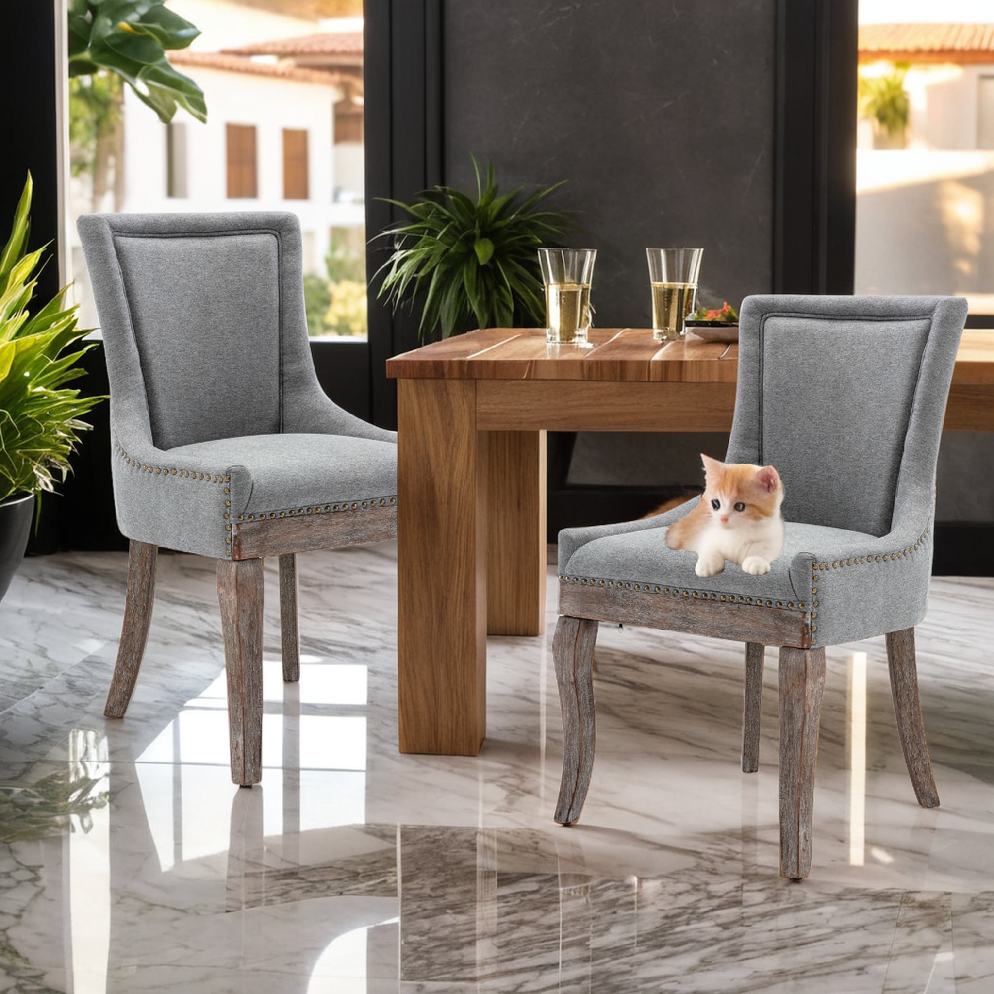 Lark Manor™ Thickened Fabric Nailhead Trim Dining Chair With Wood Legs ...