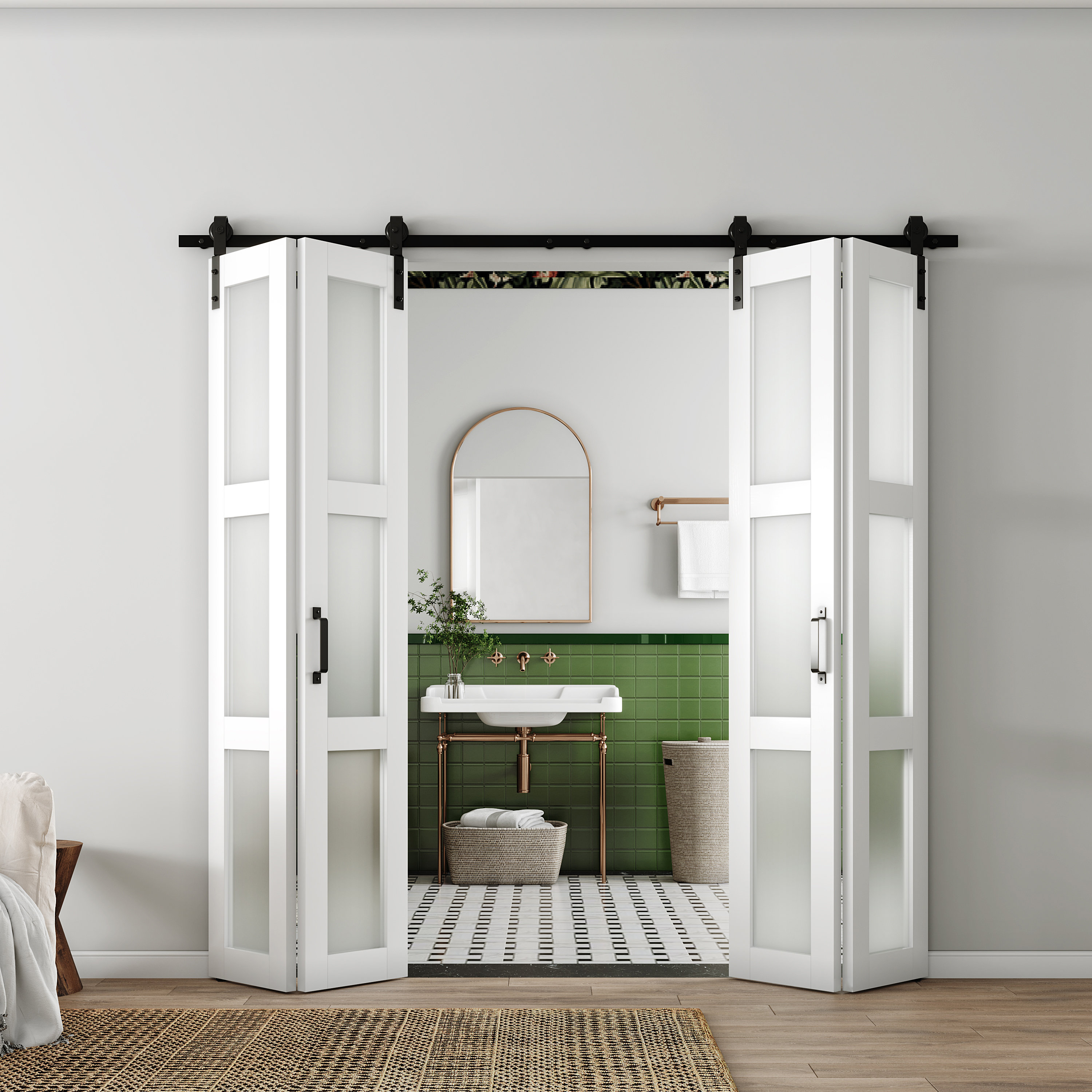 CHIC MODE Double Doors 3 Lite Frosted Glass Manufactured Wood ...