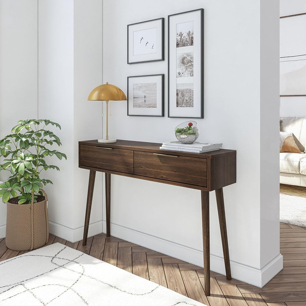 Corrigan Studio Mid Century Modern Console Table With Storage Shelves ...