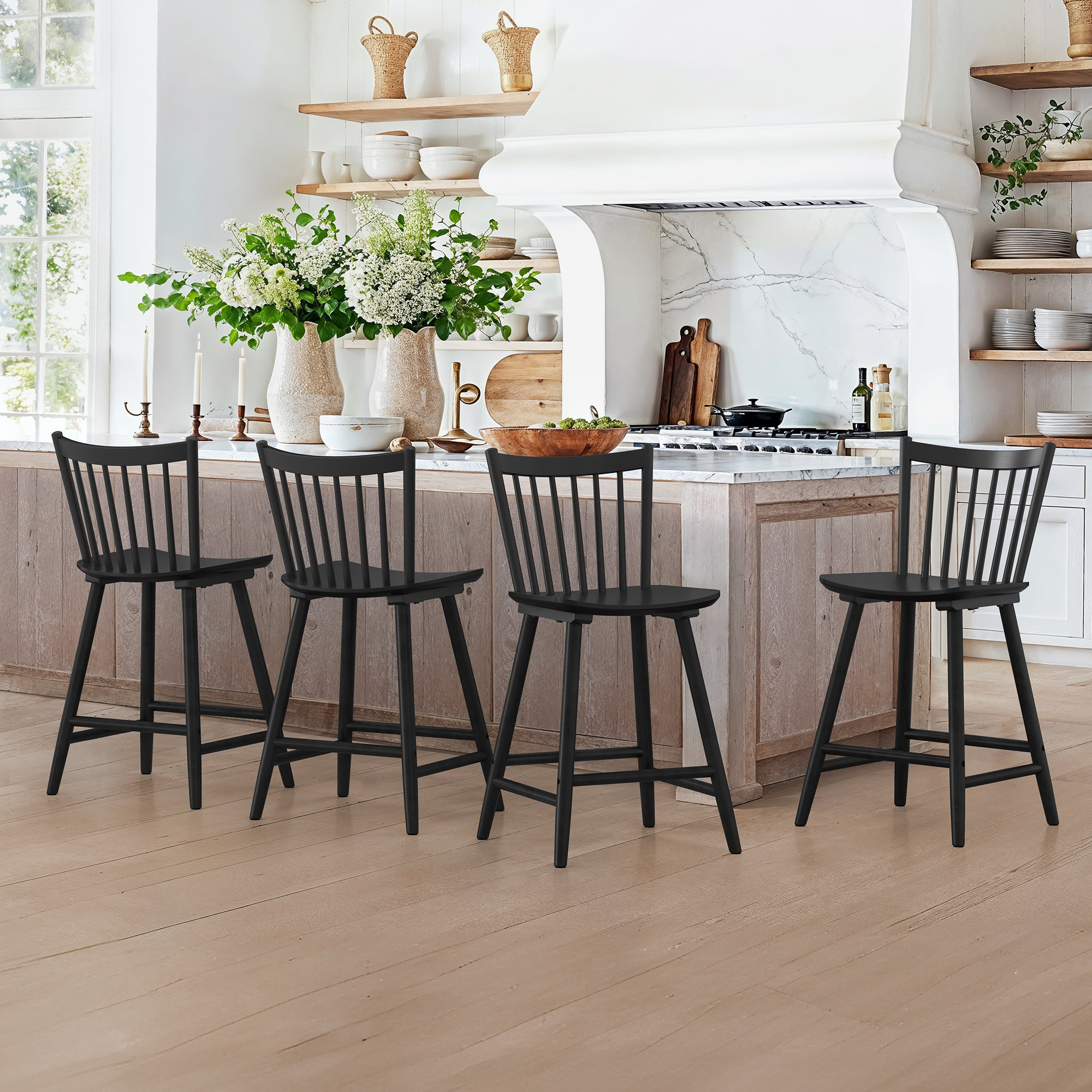 Gracie Oaks Solid Wood Windsor Back Counter Height Bar Stools & Reviews ...