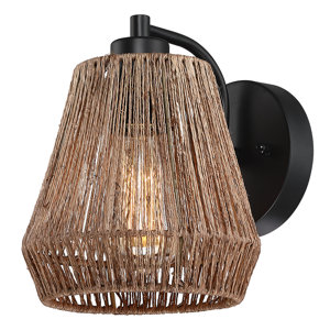 True Fine 7"h 1-light Bohemian Jute Rope Wall Sconce Light With Black ...