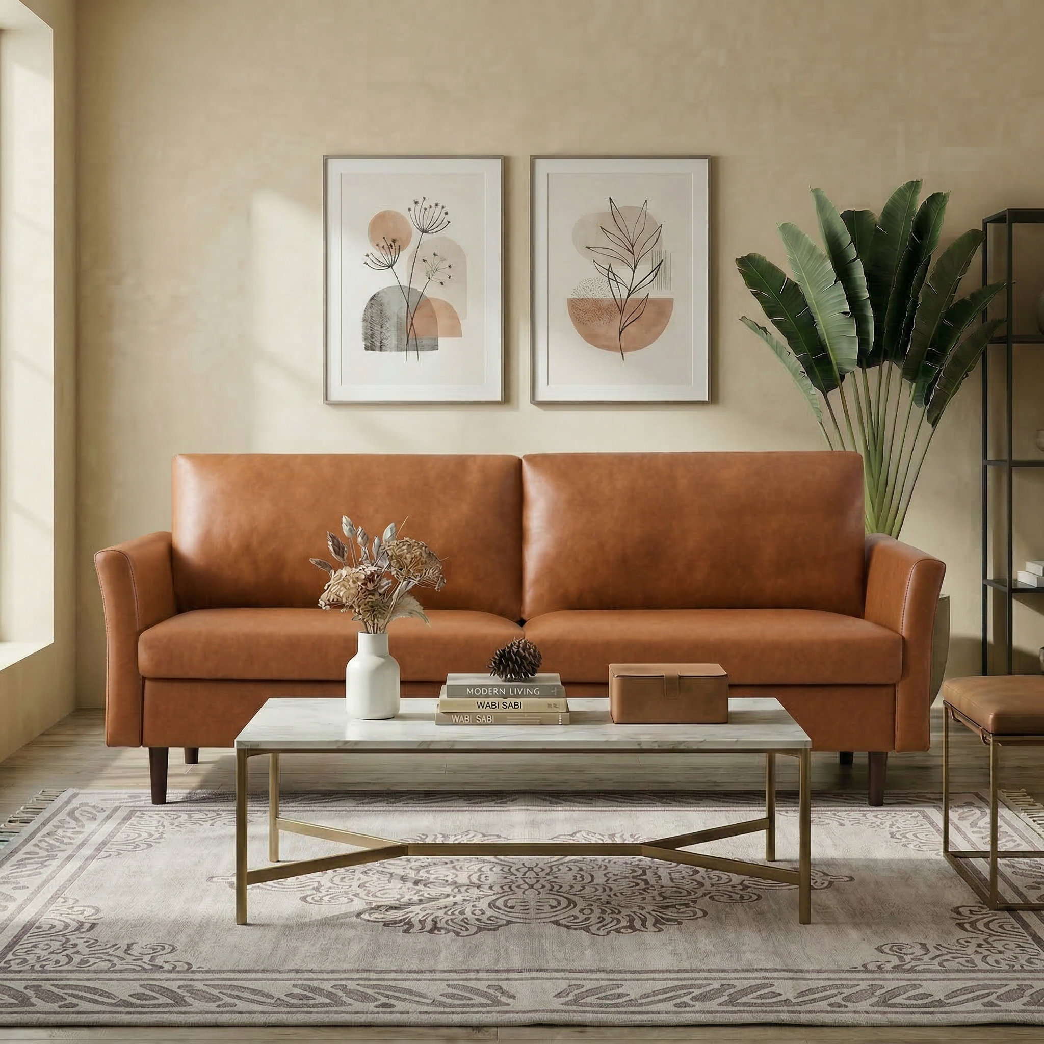 Wade Logan® Bobur 81" Faux Leather Flared Arm Removable Cushion Sofa ...