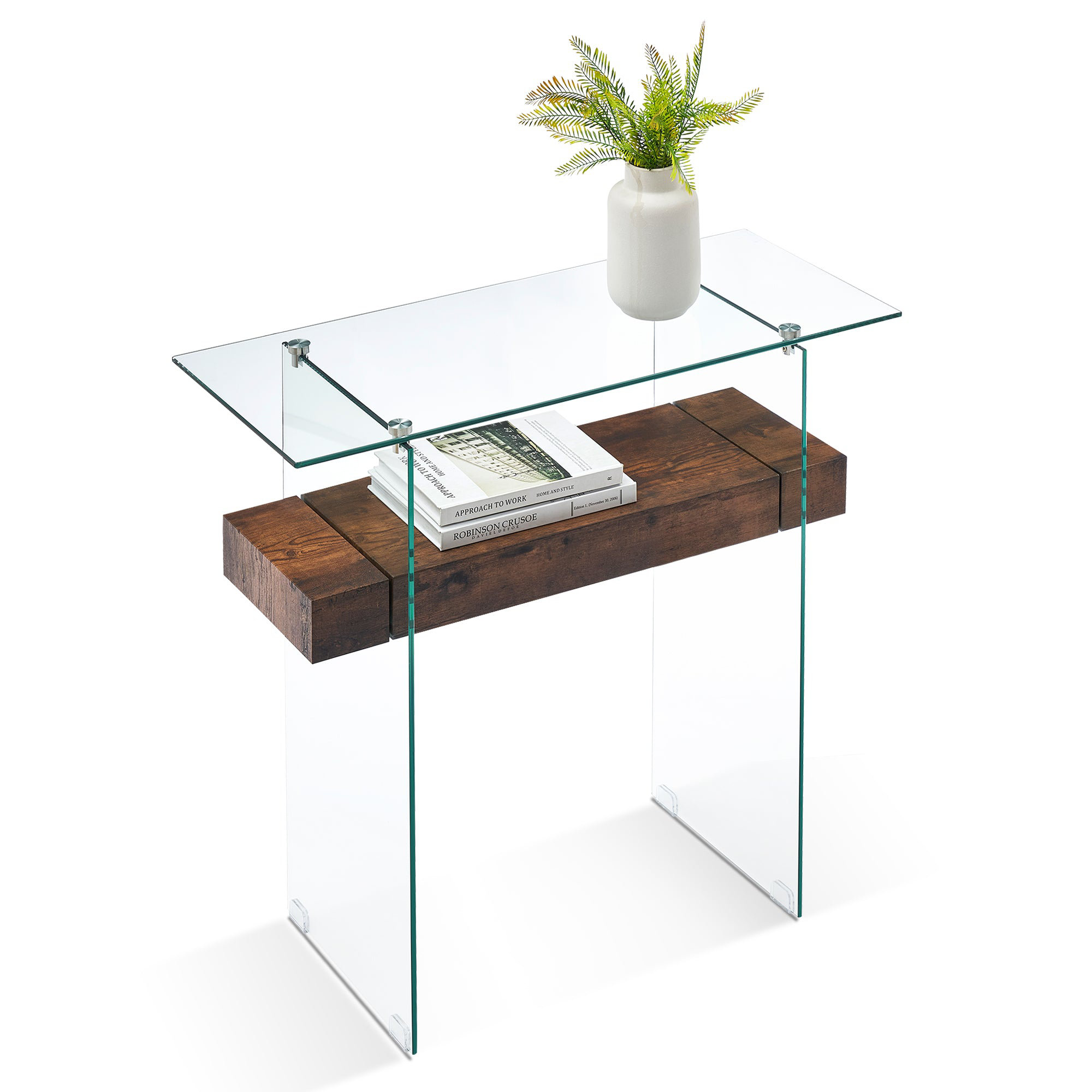 Ivy Bronx 31.5'' Narrow Glass Console Table with Storage, Small ...