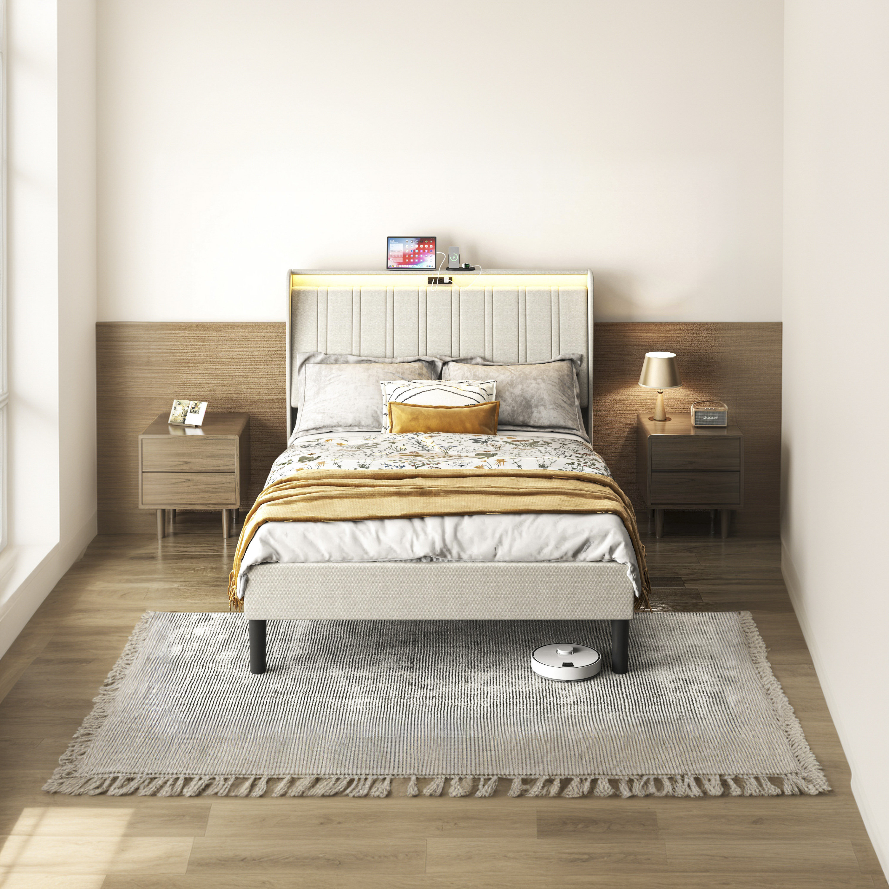 Wrought Studio™ Platform Bed Frame With Fabric Upholstered Headboard ...
