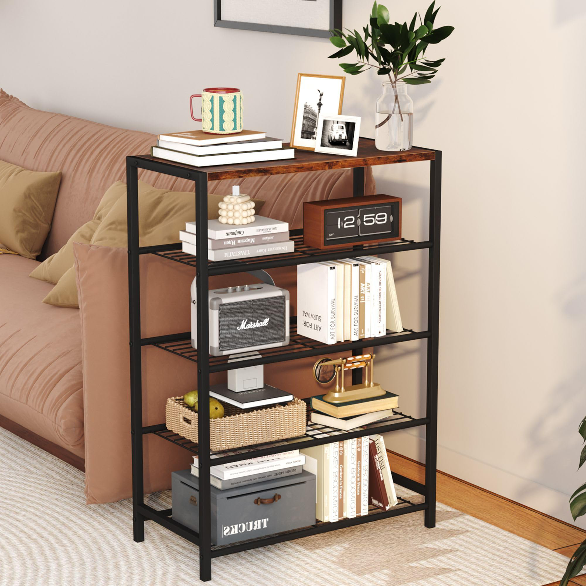 Latitude Run® Shoe Rack Organizer, 5 Tier Industrial Shoe Storage Shelf ...