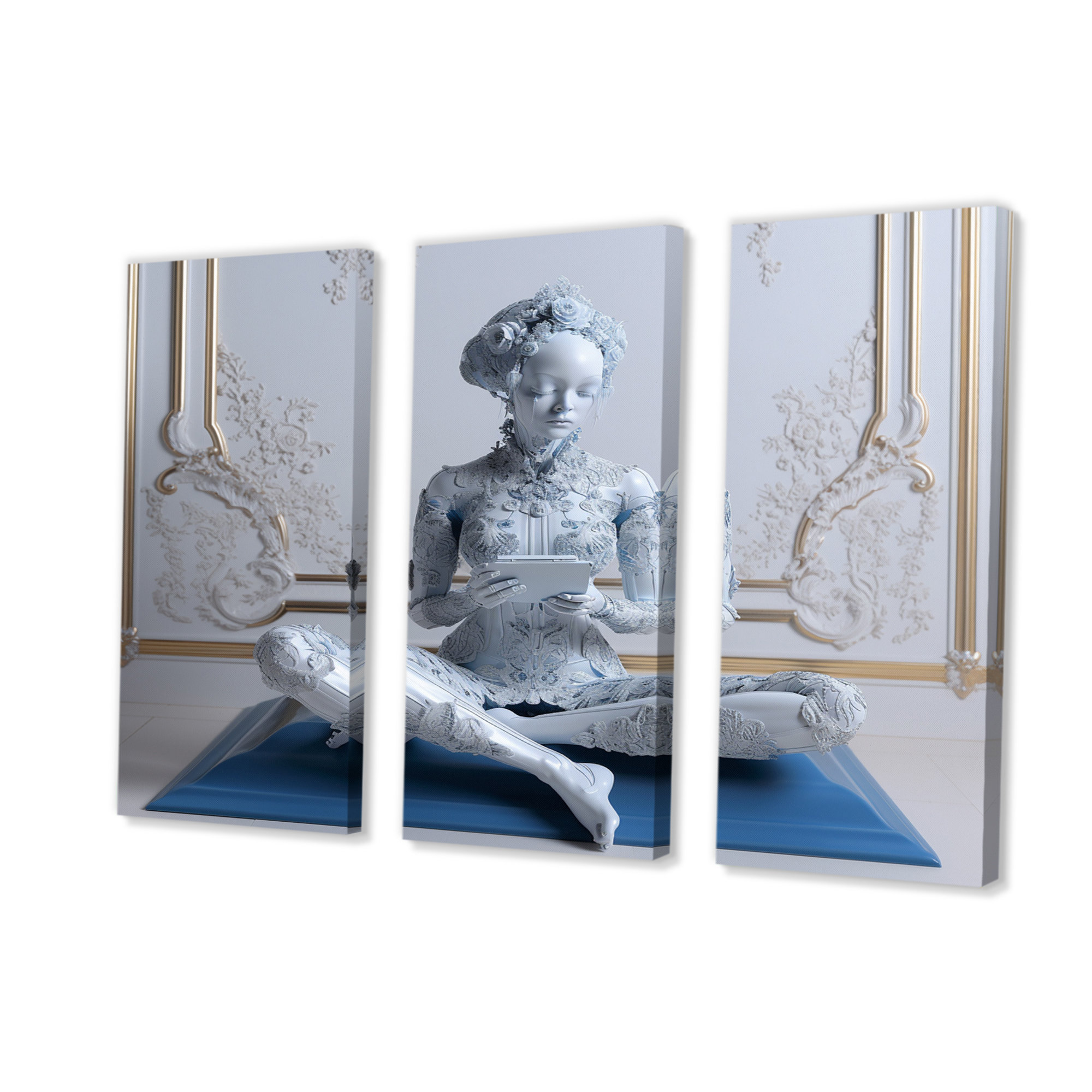 Trinx Futuristic Cyber Yoga On Canvas 3 Pieces Print | Wayfair