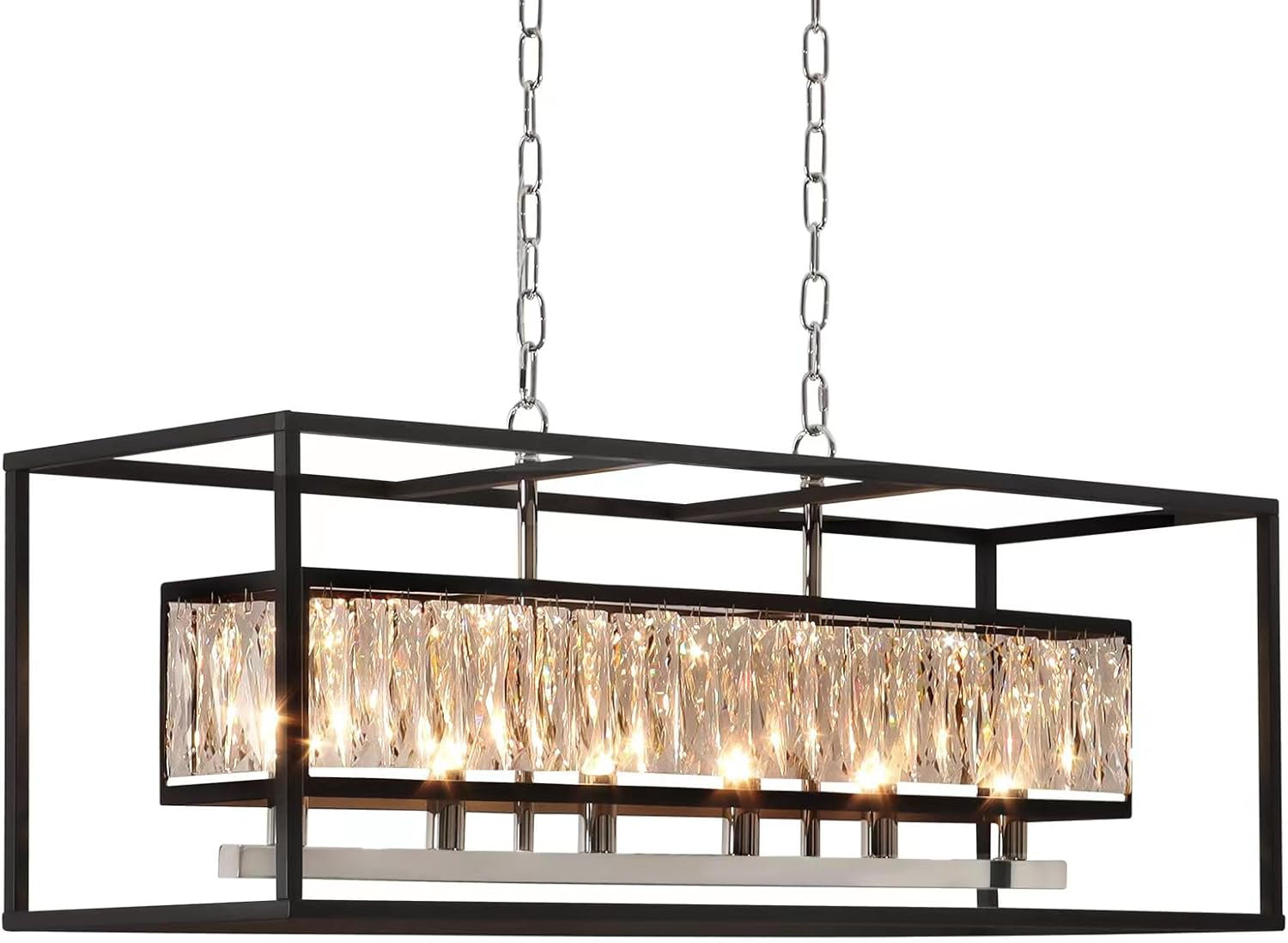 Everly Quinn Modern Rectangular Crystal Chandelier With Black And Satin ...