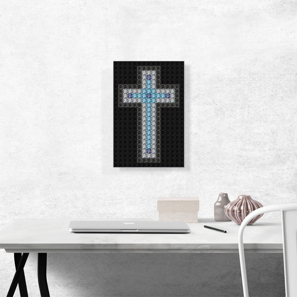 ARTCANVAS " Navy Baby Blue Christian Church Jewel Cross Pixel " | Wayfair
