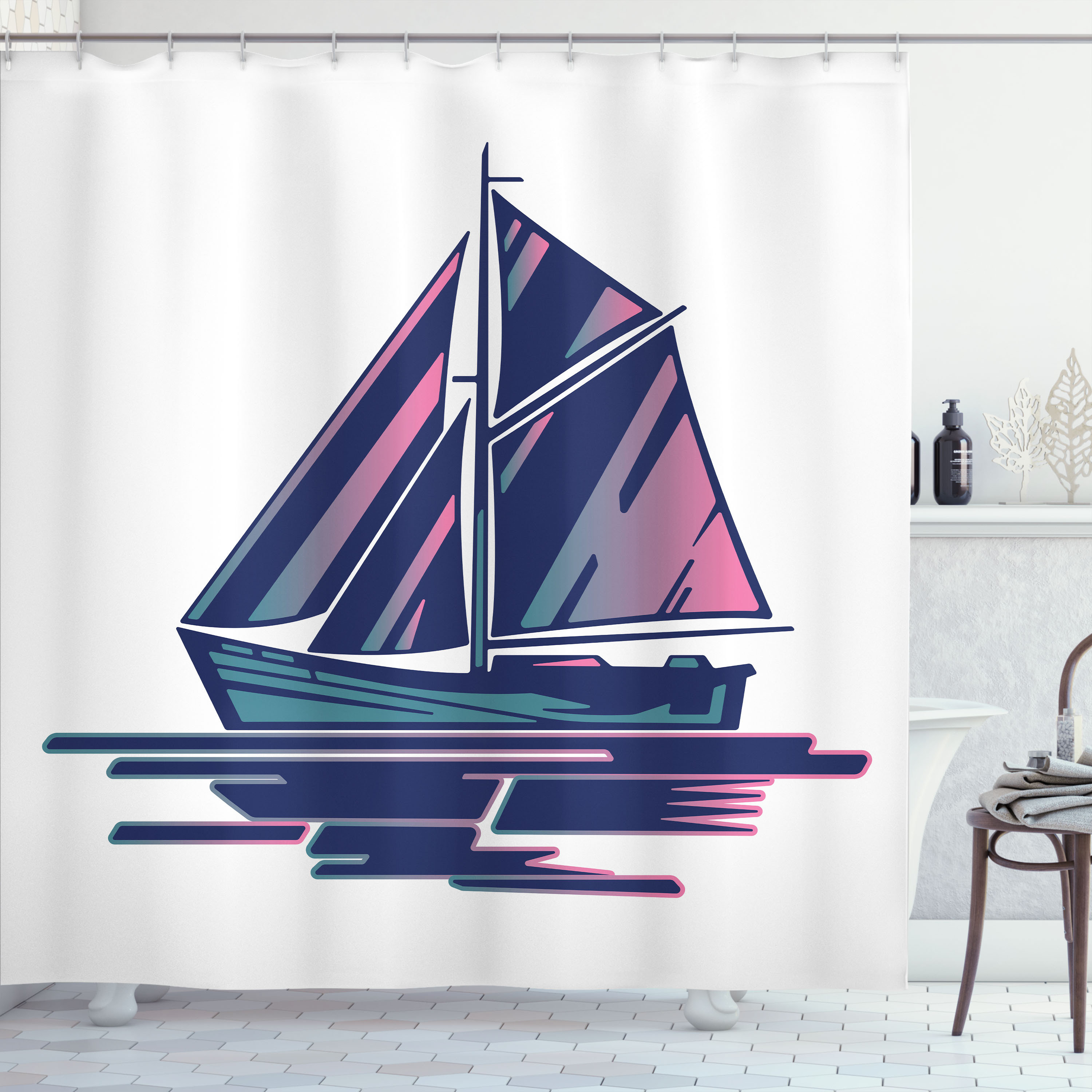 East Urban Home Sailing Boat Shower Curtain Starfish Maritime Look Sky ...
