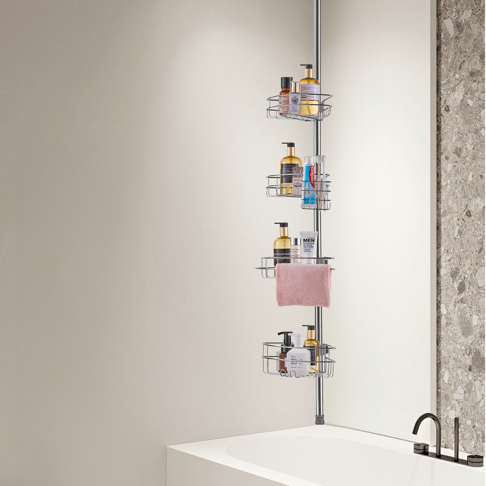 Rebrilliant 39" to 125" High Shower Corner Caddy Tension Pole Rust ...