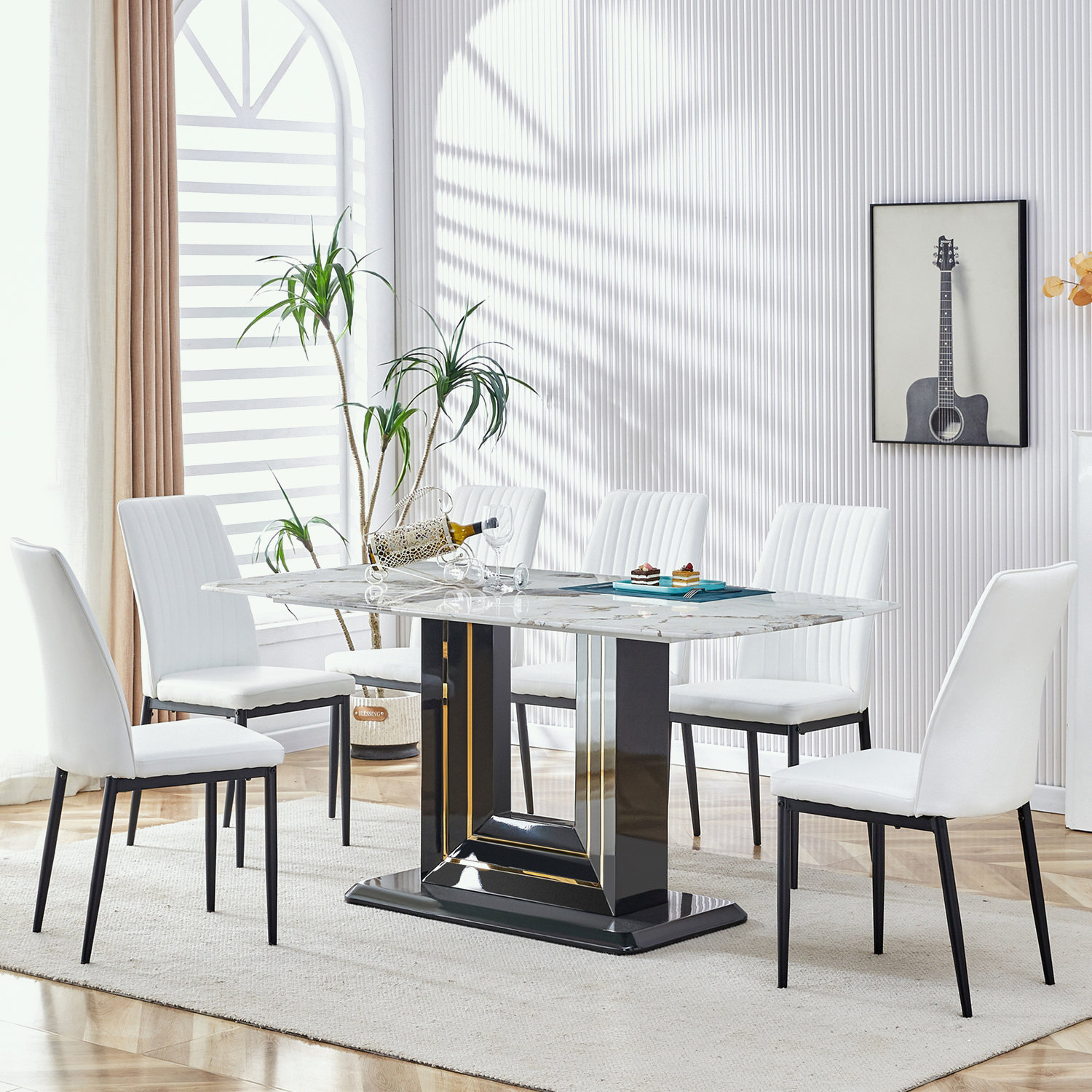 Latitude Run® Modern 7-Piece Dining Table Set with U-shaped Table Legs ...