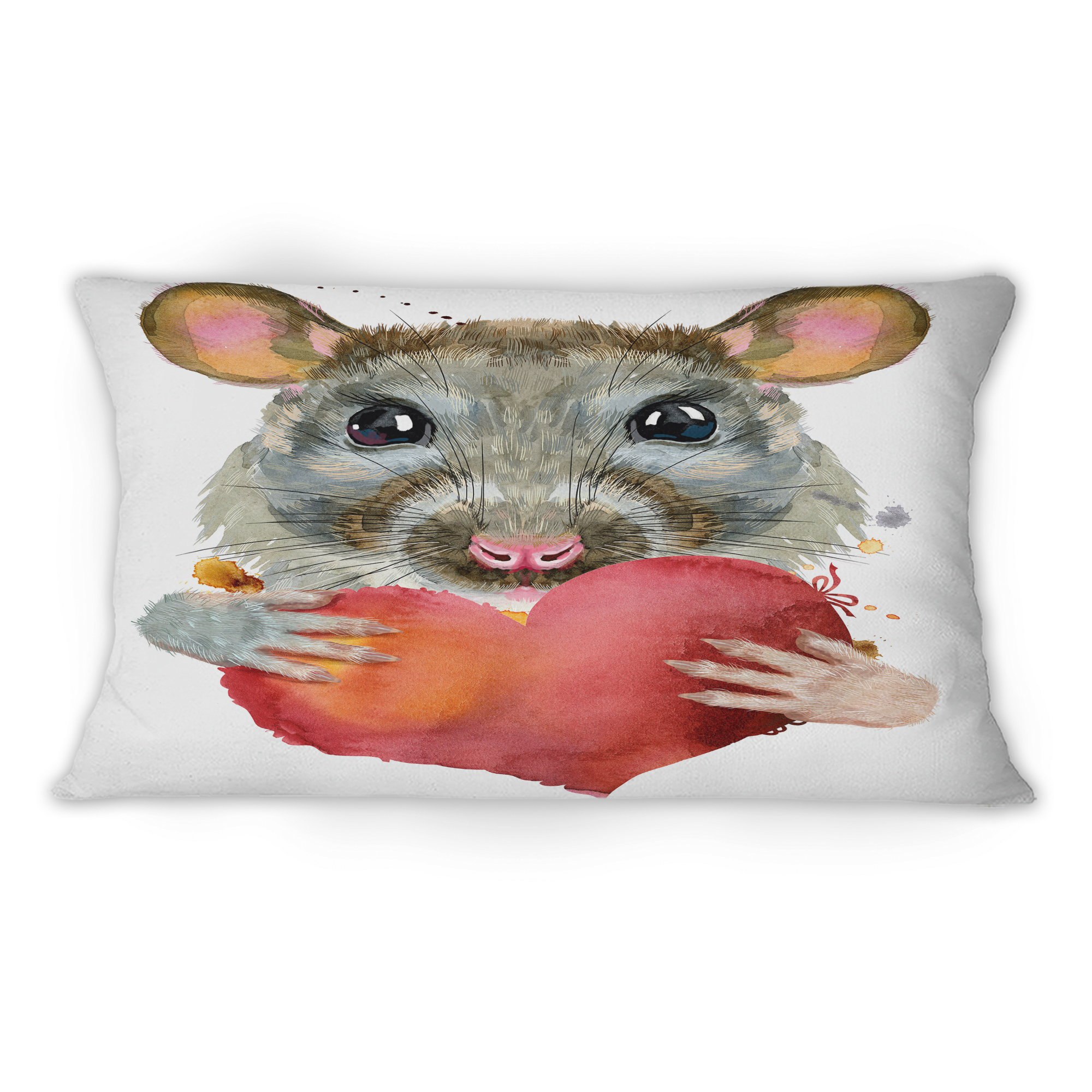 Design Art Portrait Of Rat With Red Heart - Traditional Printed Throw ...