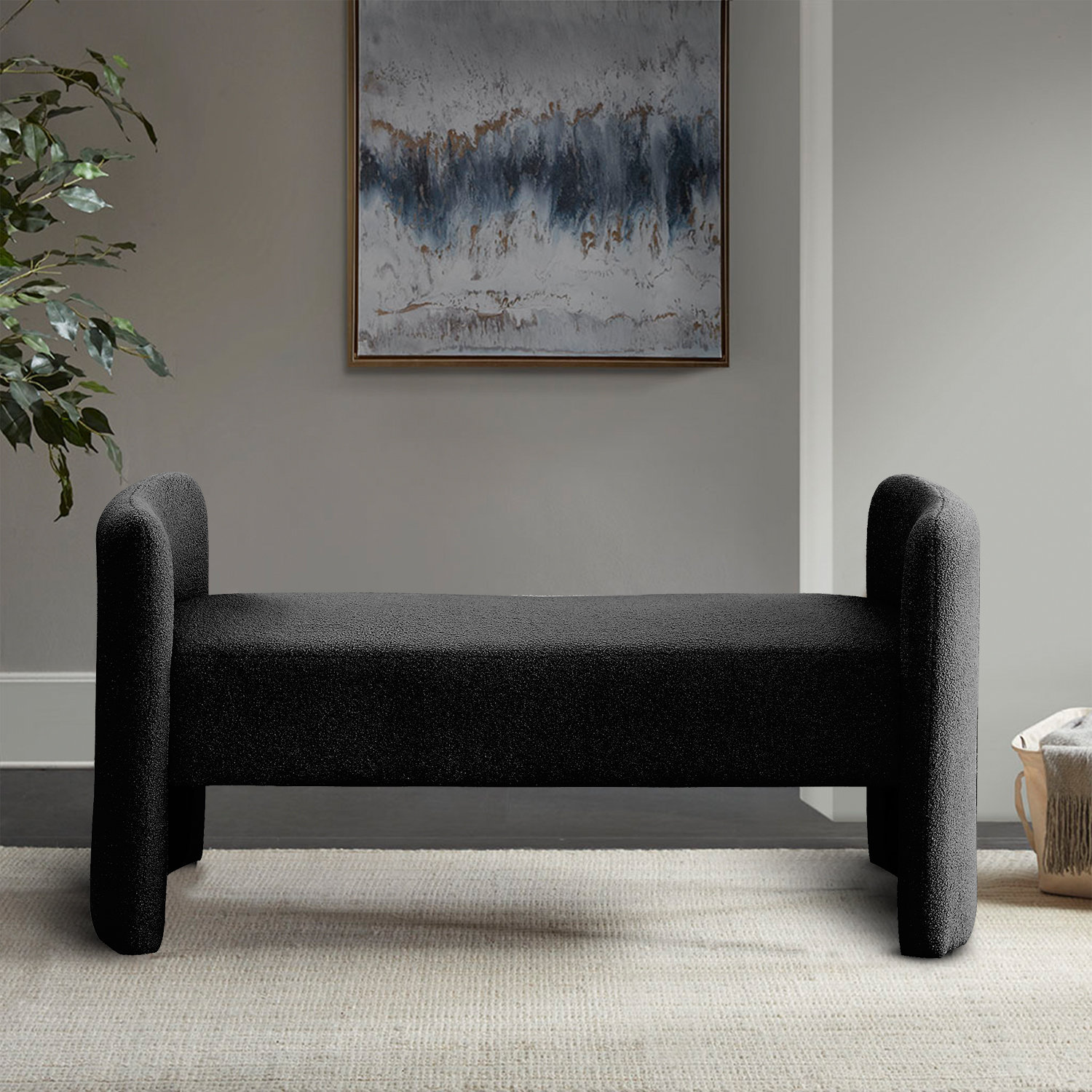Mercer41 Lindly Teddy Polyester Fabric Upholstered Bench | Wayfair