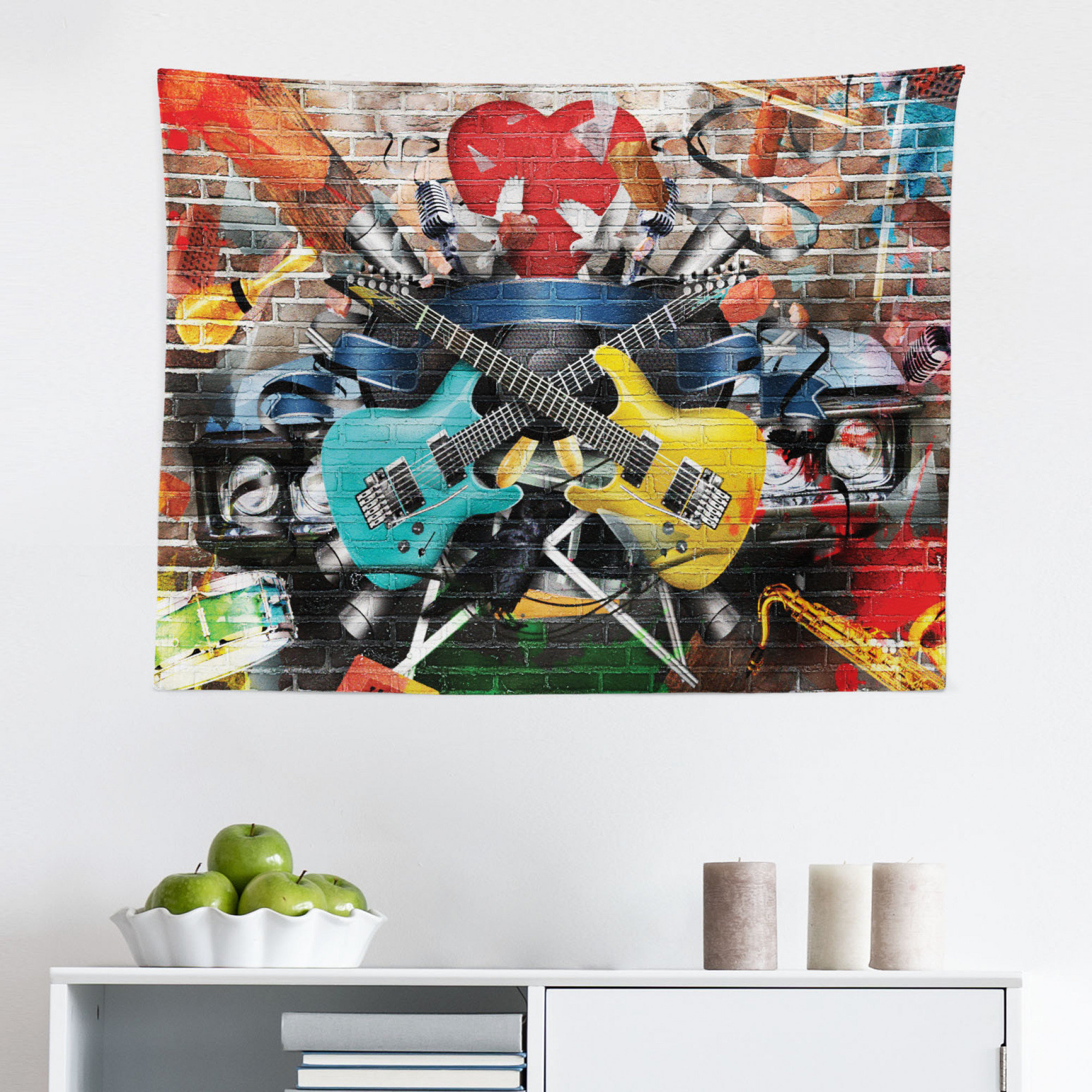 East Urban Home Music Tapestry, Collage Of Music Color And Musical ...