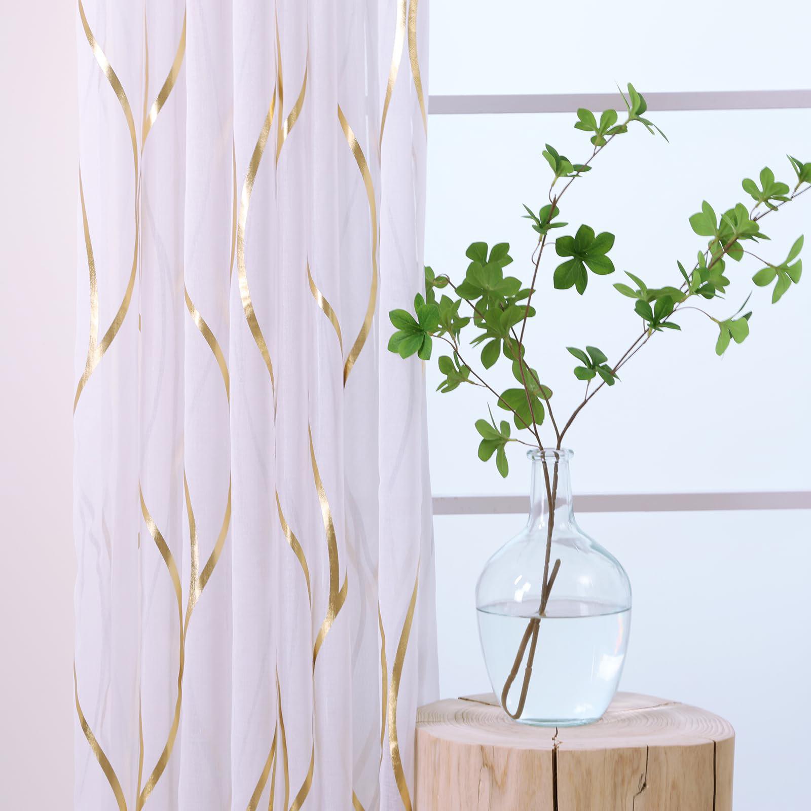 Everly Quinn Gold White Sheer Curtains 2 Panels Set Short Bedroom See ...