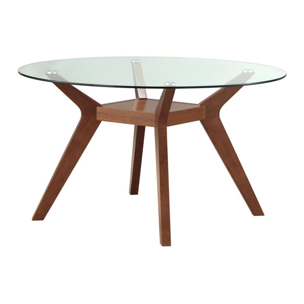 George Oliver 48" Round Glass Top Dining Table Clear and Nutmeg ...