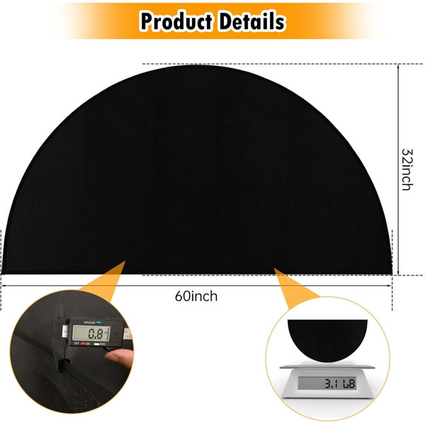 Ebern Designs Large Half Round Fireproof Fireplace Mat Hearth Rug,32X60 ...