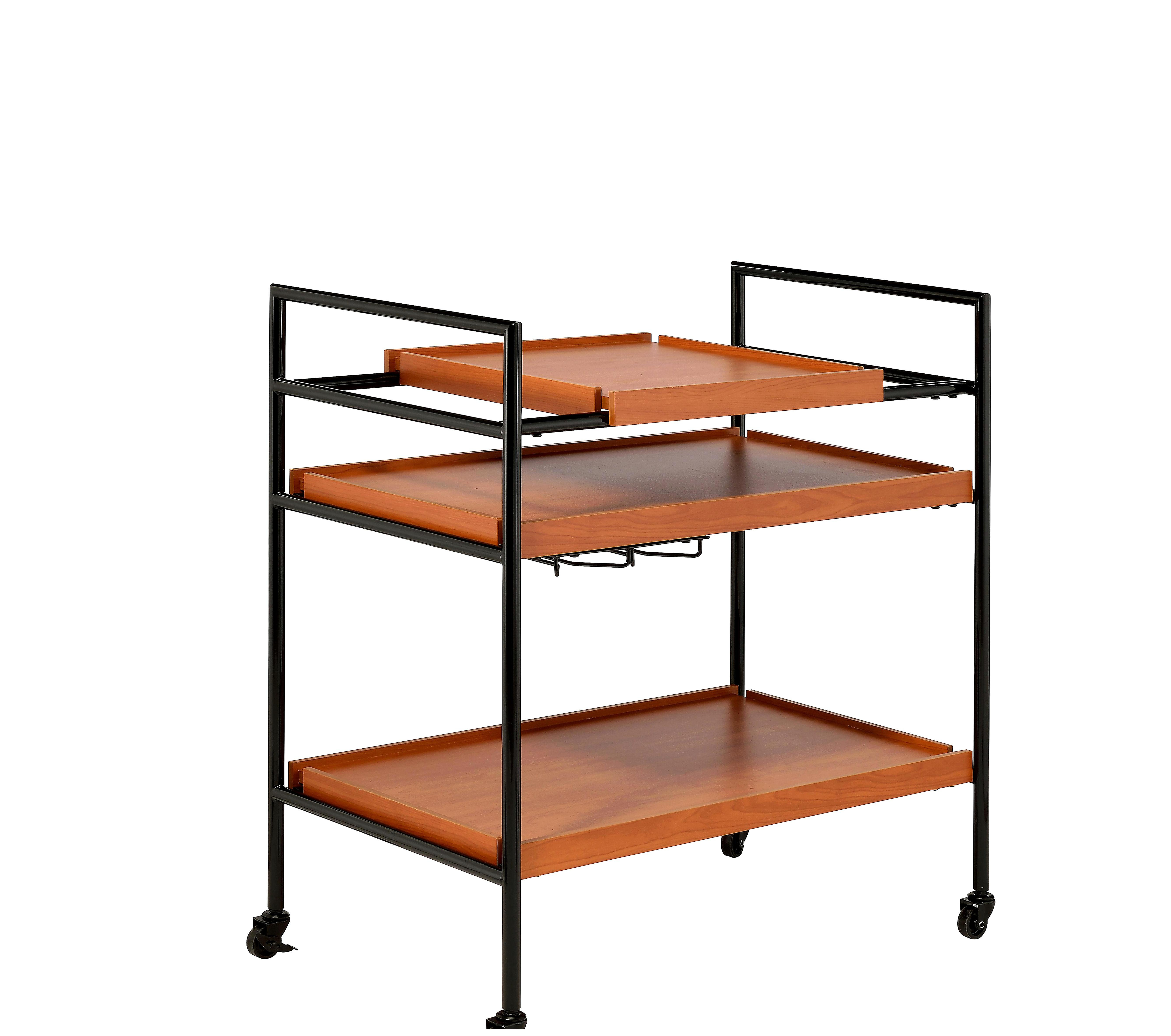 Red Barrel Studio Honey Oak and Black Serving Trolley with Glass Cup ...
