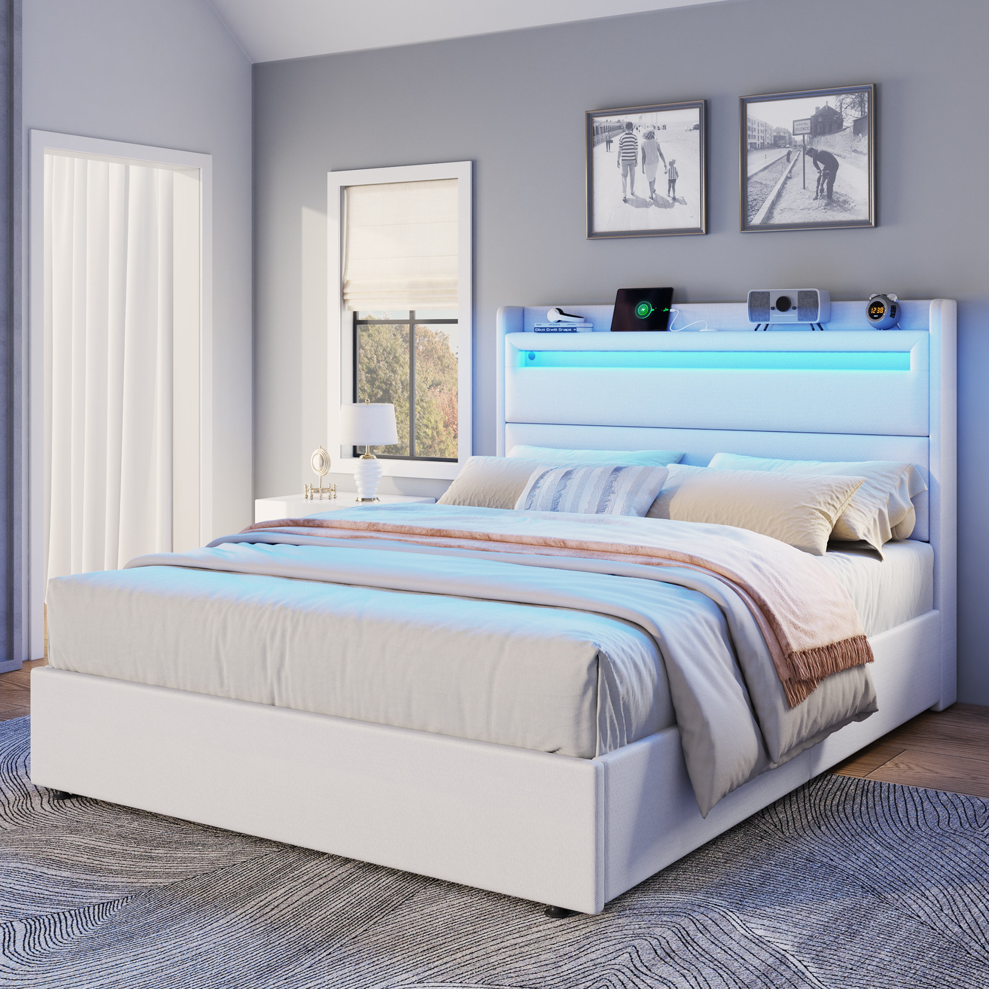Wade Logan® Berneil Upholstered Bed Frame with RGBW LED Lights ...